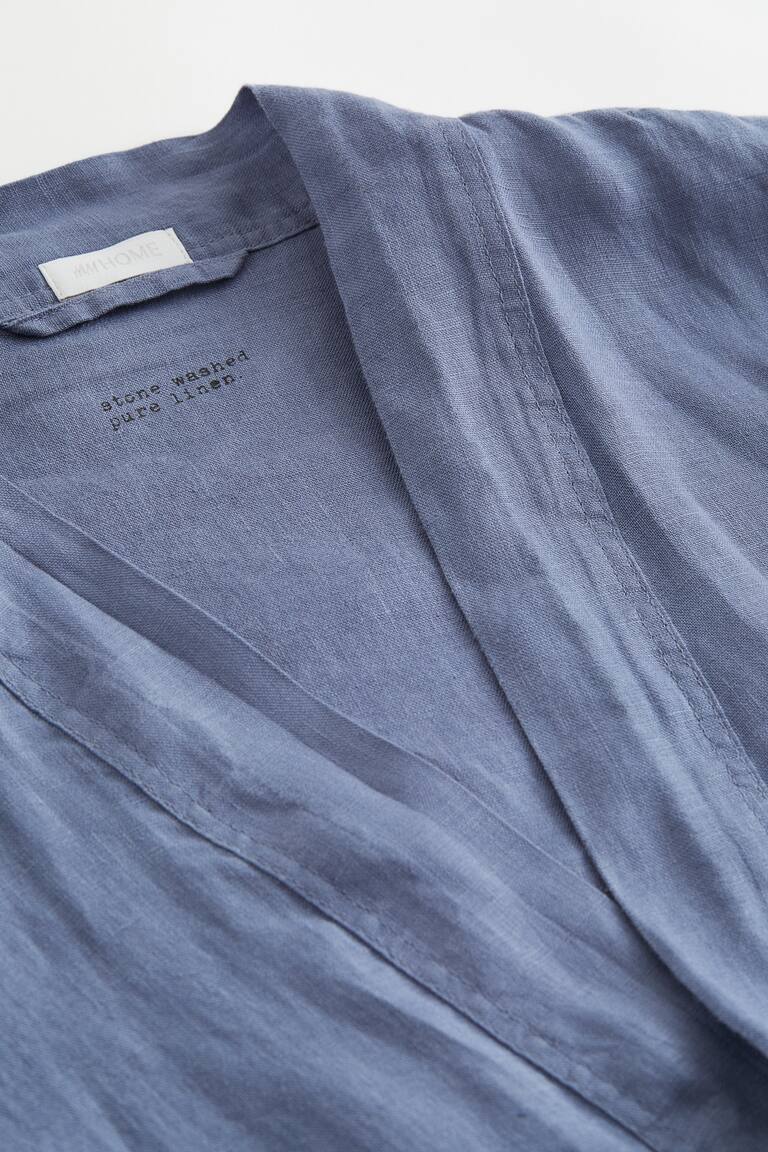 Washed linen dressing gown - Blue - Home All | H&M GB