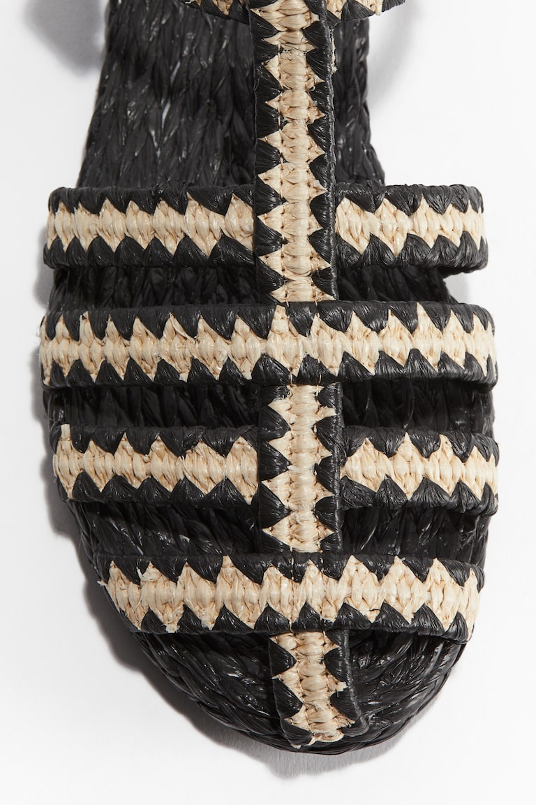 Straw Fisherman Sandals - Black/light beige - Ladies | H&M US