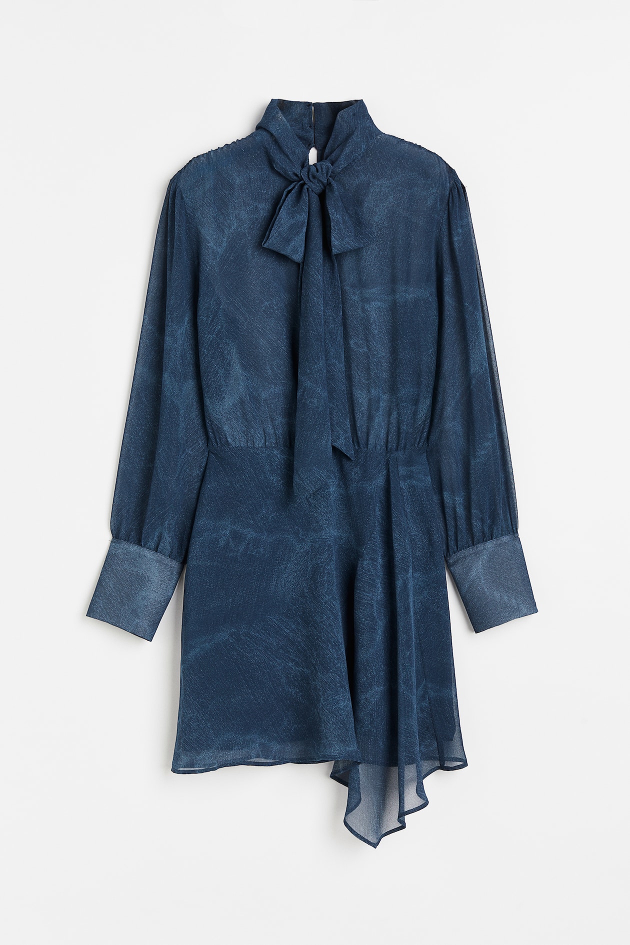 Women's Dark blue Bow-collar chiffon dress | H&M GB