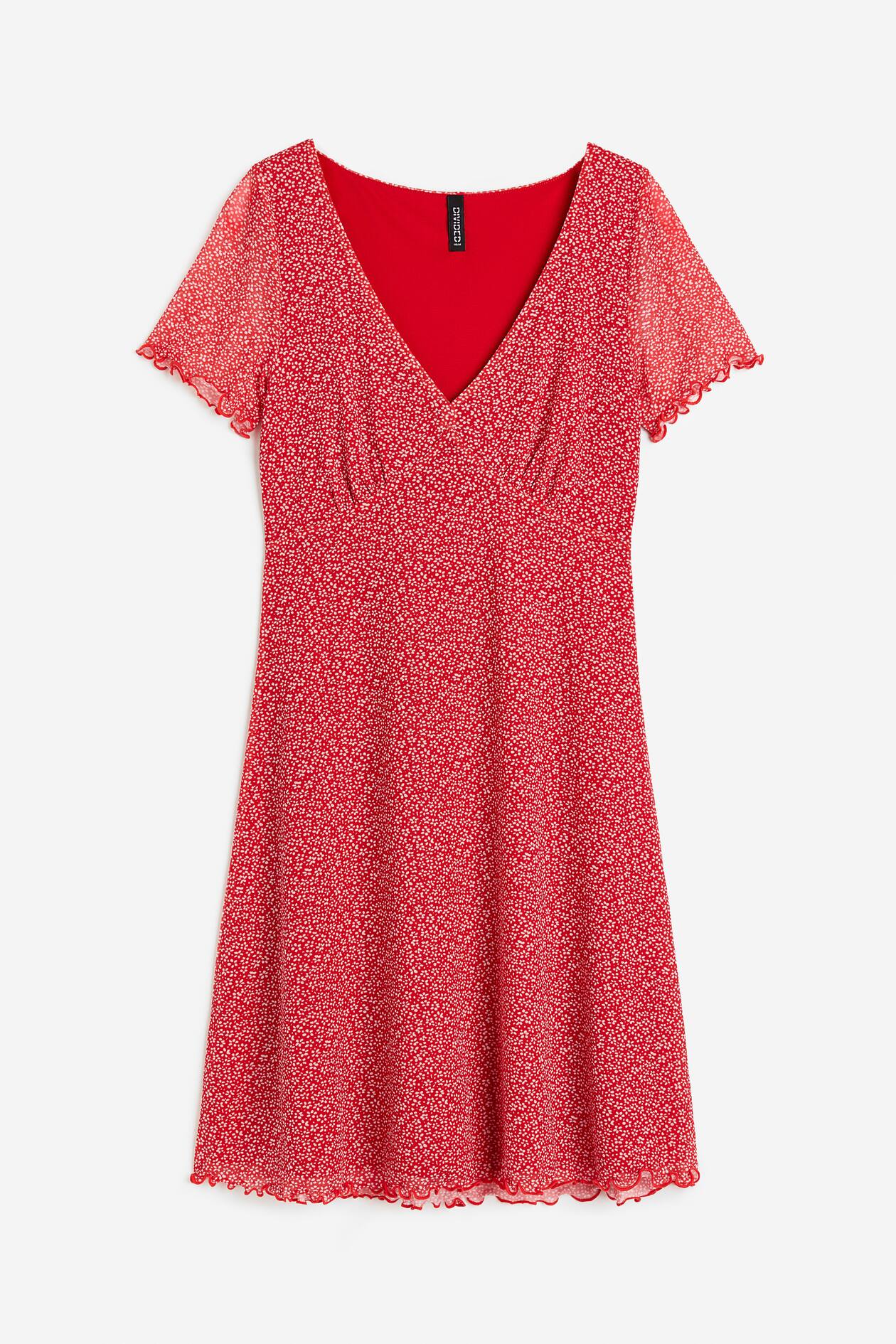 - V-neck mesh dress - Red/Small flowers - Ladies | H&M MY