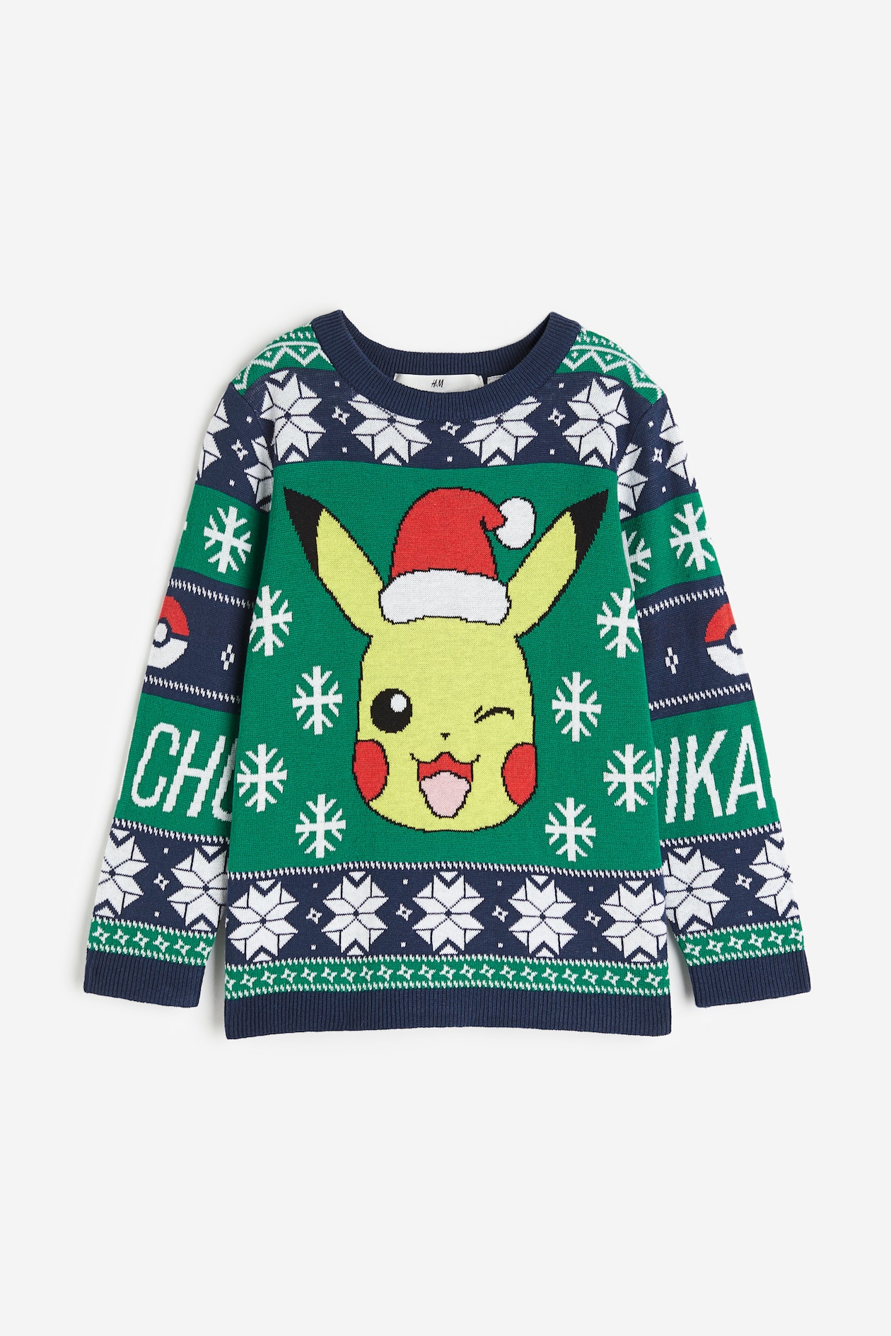 Jacquard-knit cotton jumper - Green/Pokémon - Kids | H&M GB