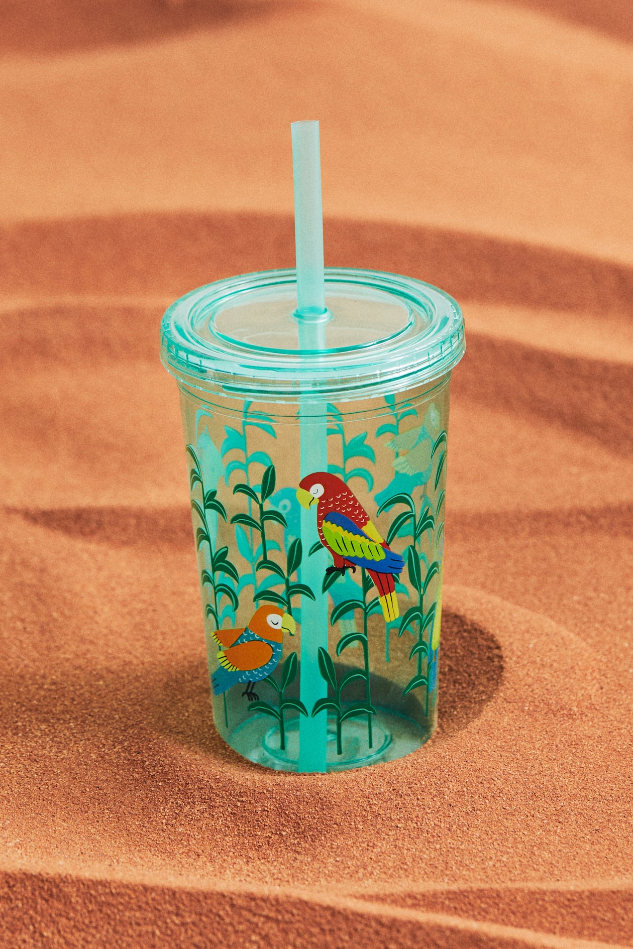 Patterned Plastic Mug with Straw - Turquoise/parrots - Home All | H&M US