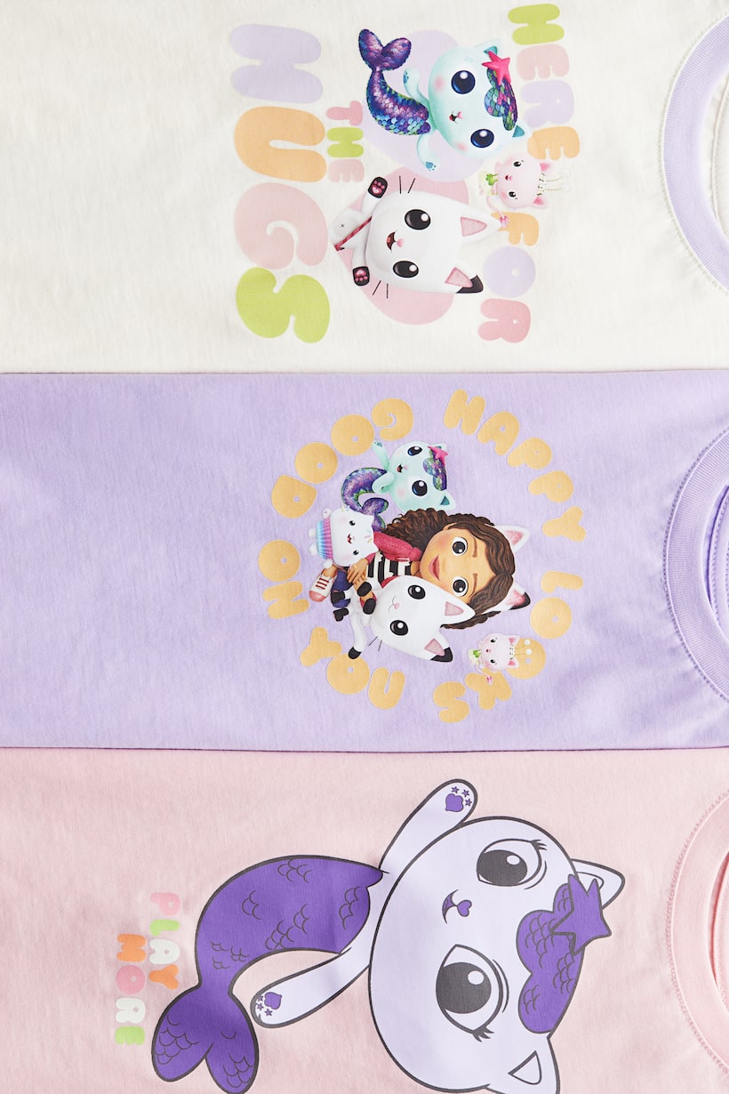 3-pack Printed Jersey Tops - Light pink/Gabby's Dollhouse - Kids | H&M US