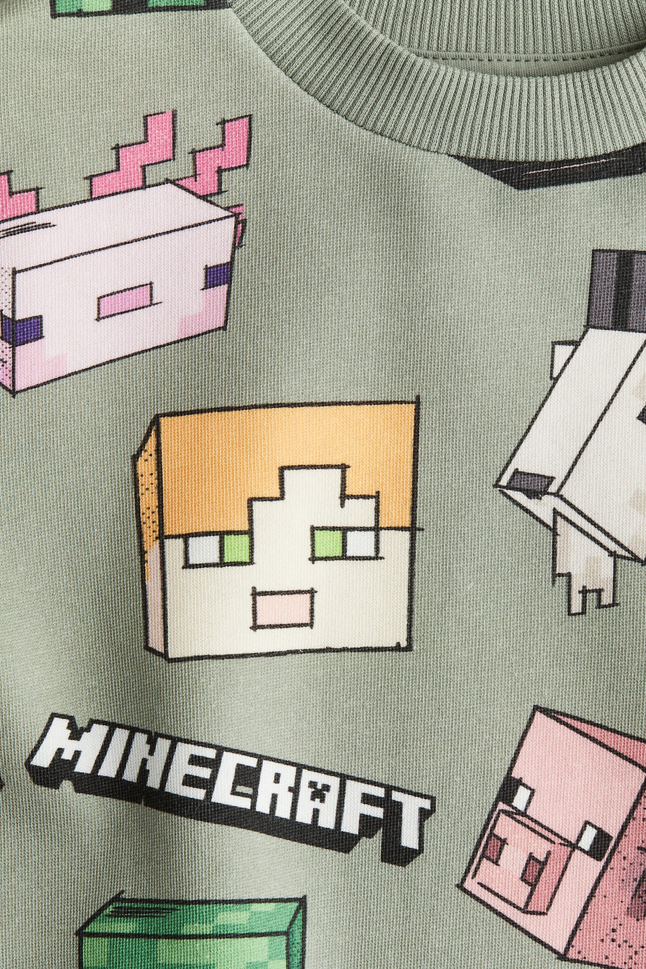 Oversized Printed Sweatshirt - Dusty green/Minecraft - Kids | H&M US