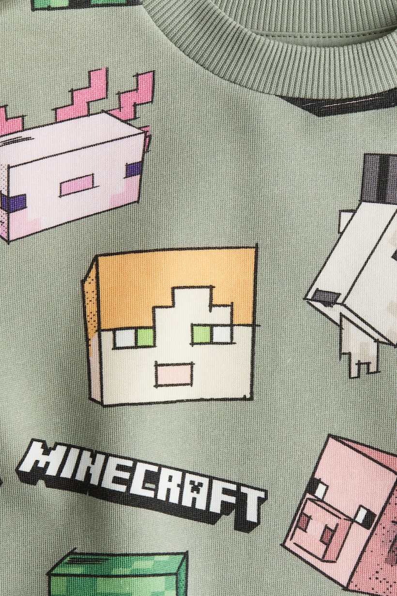 Oversized Printed Sweatshirt - Dusty green/Minecraft - Kids | H&M US