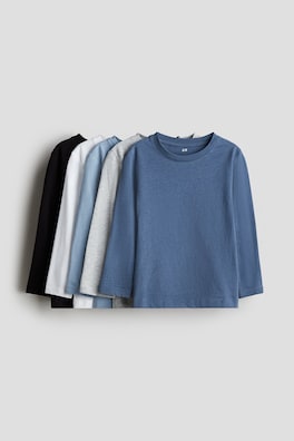 Dark blue/dusty blue 5-pack Long-sleeved T-shirts for kids | H&M US