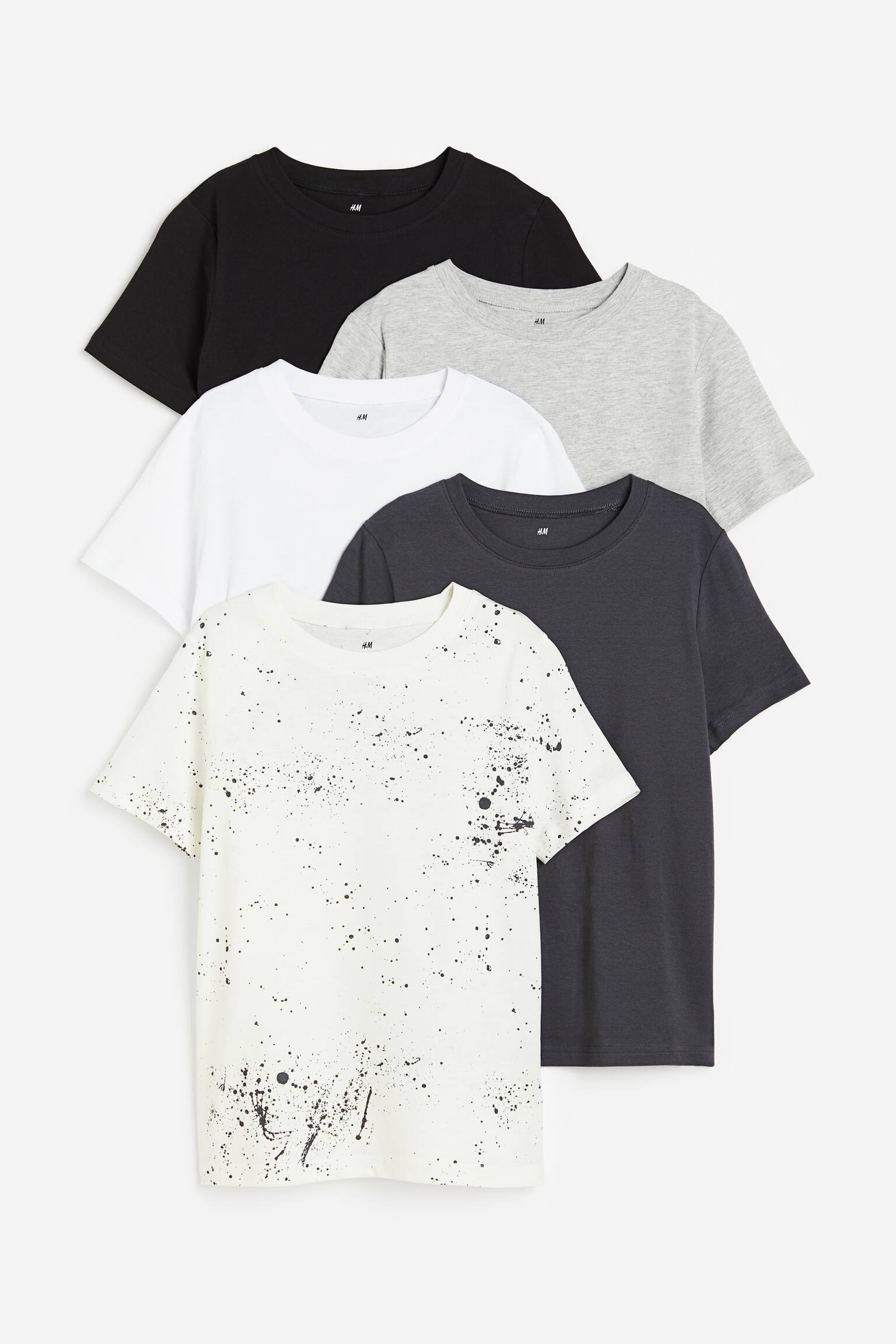 5-pack T-shirts - Black/White/Grey marl - Kids | H&M HK