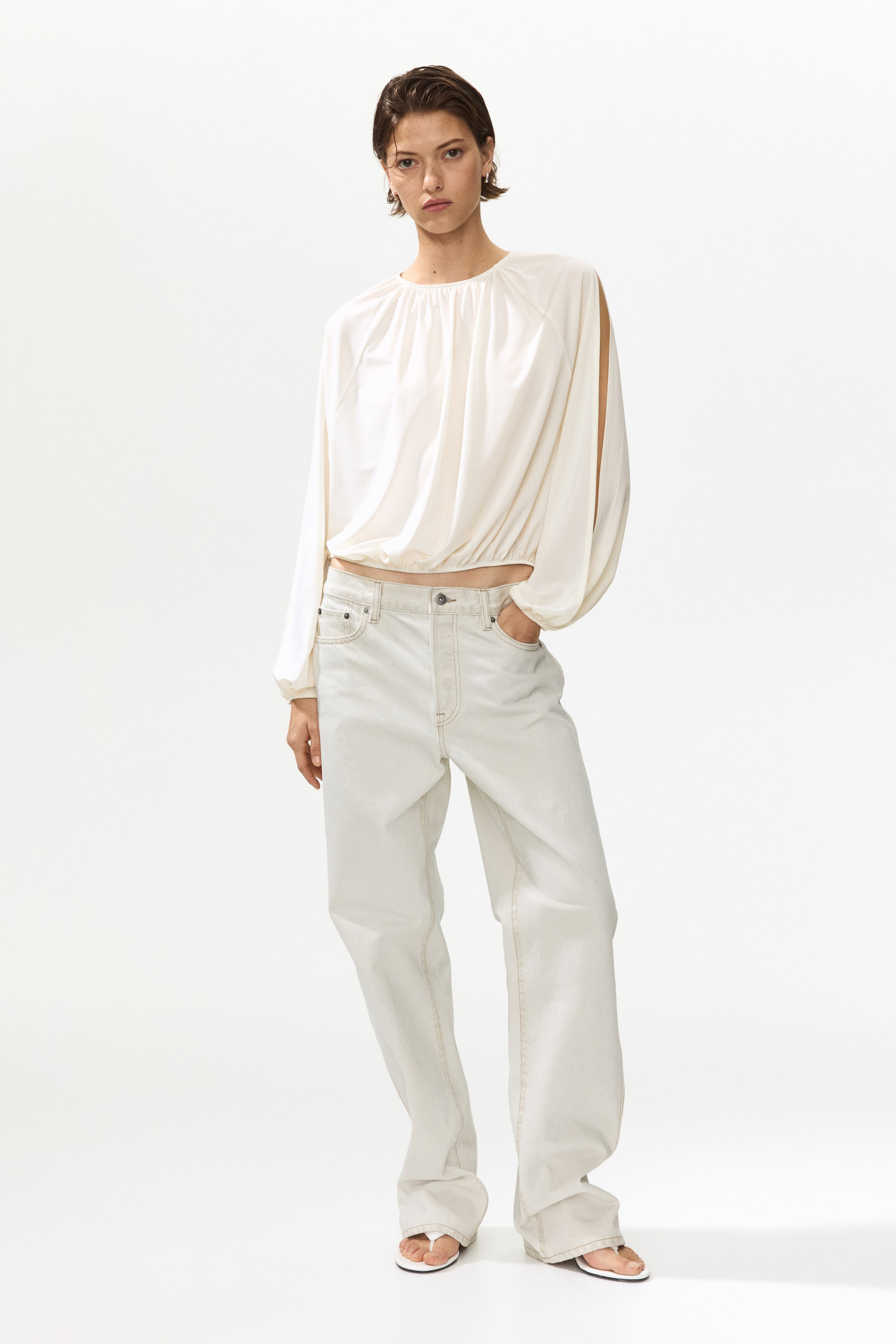 Women's Cream Open-sleeve top | H&M HK