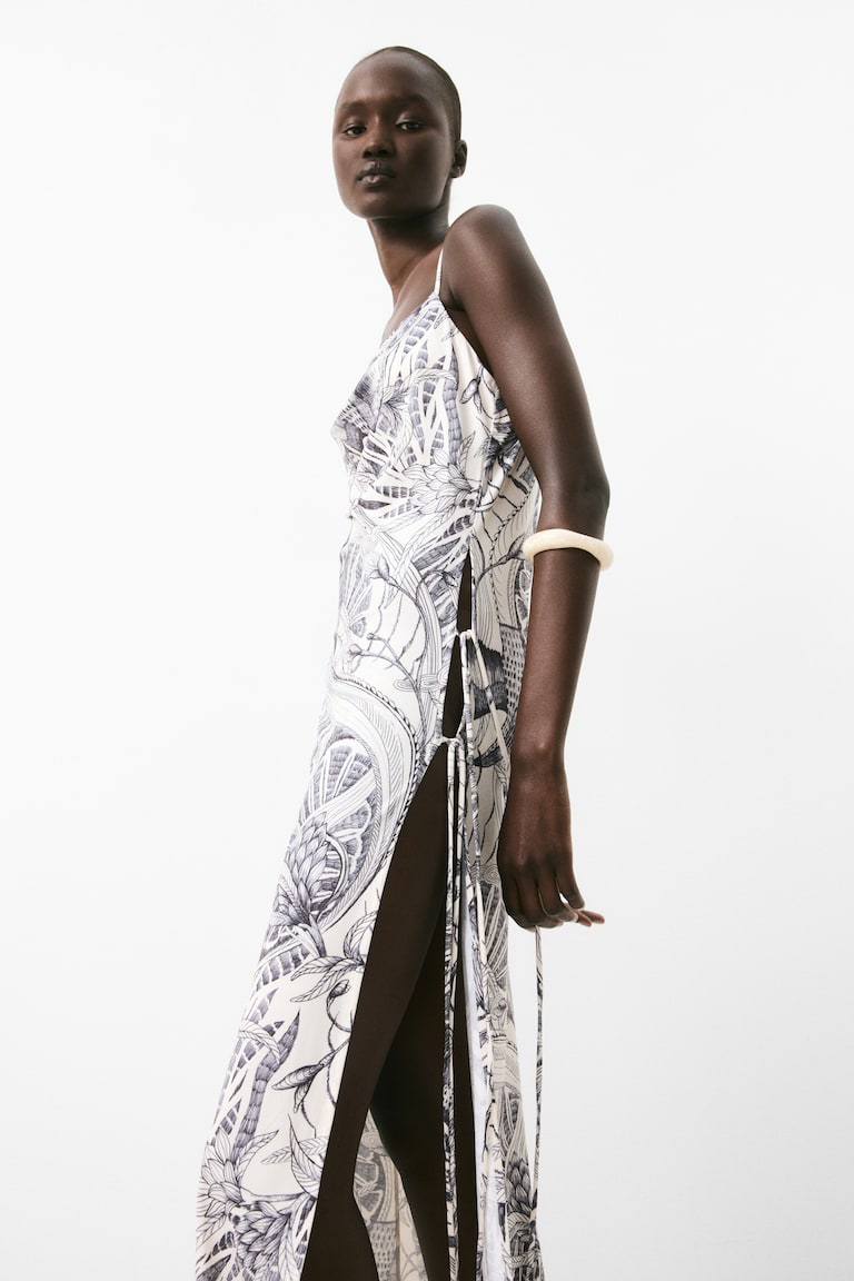 Strappy Dress with Side Slit - Cream/patterned - Ladies | H&M US