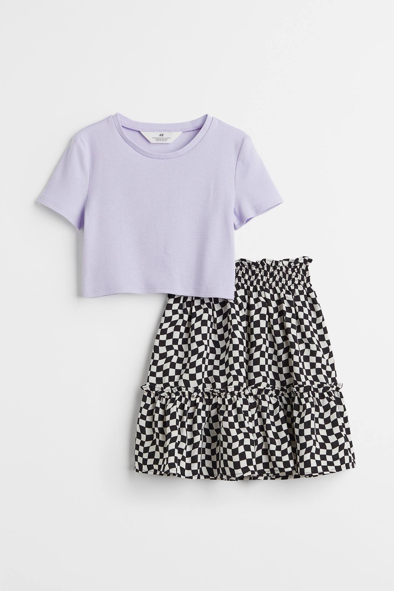 Light purple/checked 2-piece Cotton Set for kids | H&M US