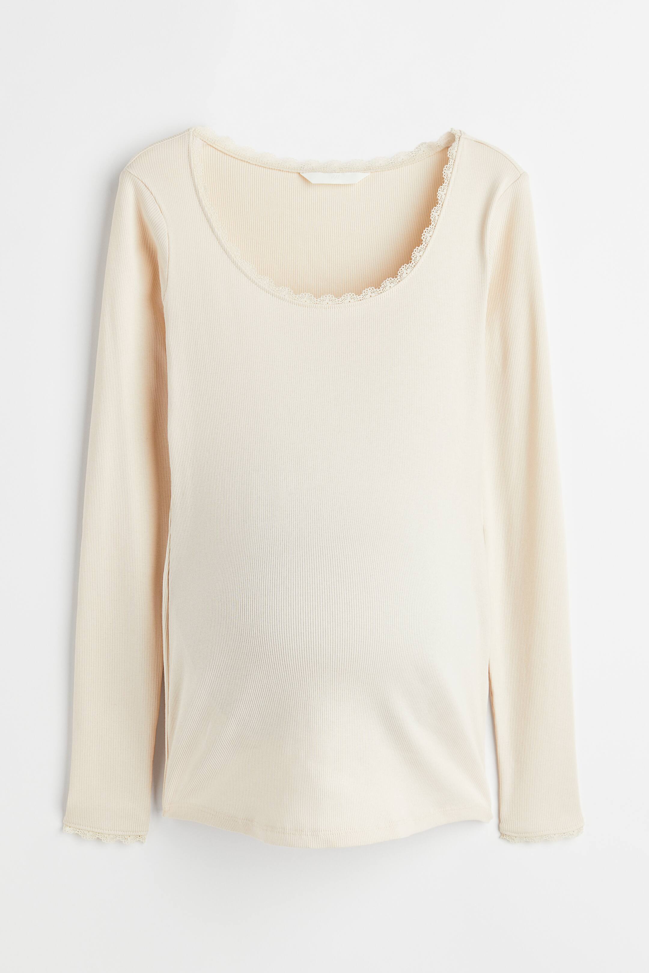 MAMA Top a coste con pizzo - Scollo arrotondato - A maniche lunghe ...