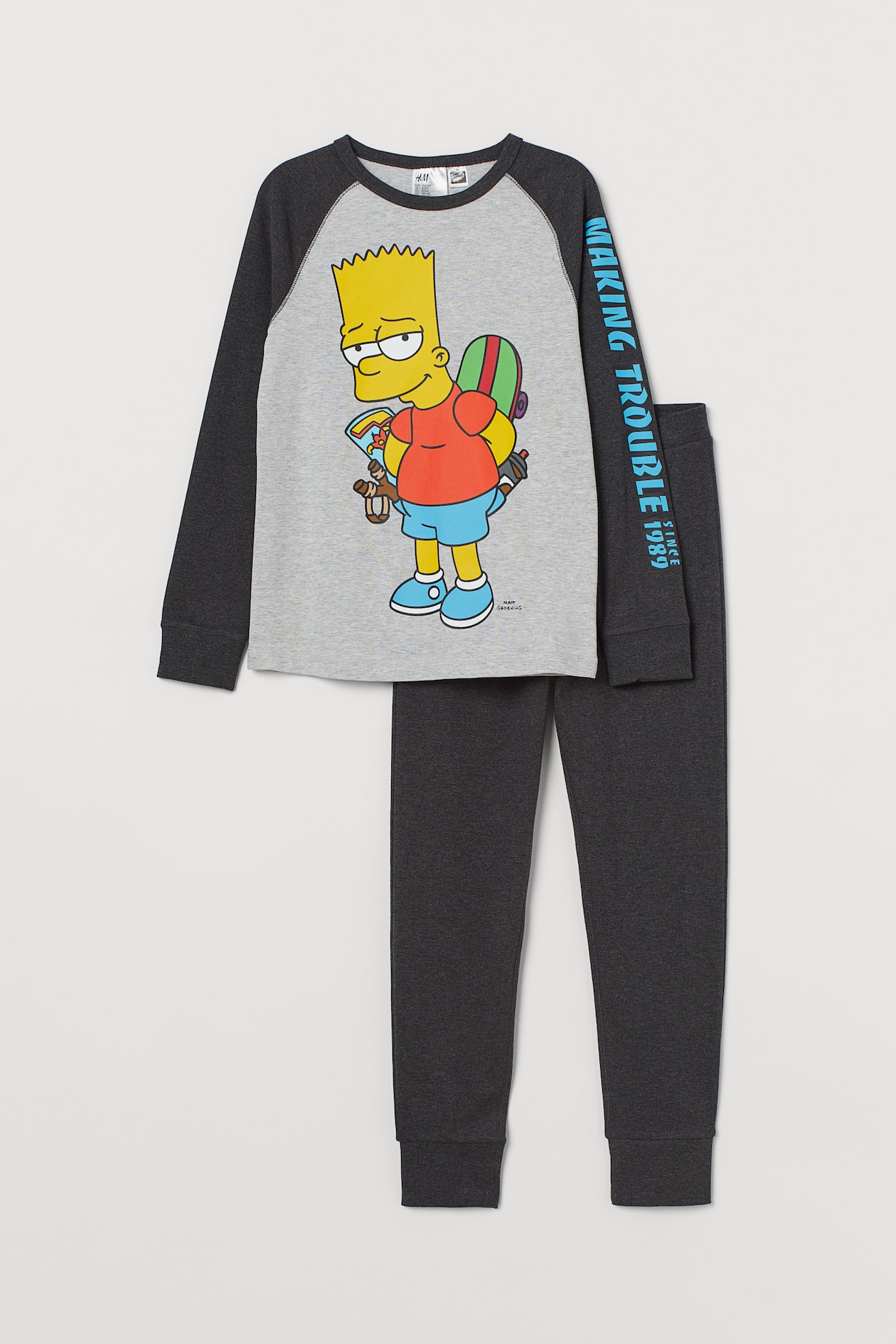 Printed jersey pyjamas - Round neck - Long sleeve - Grey marl/The ...