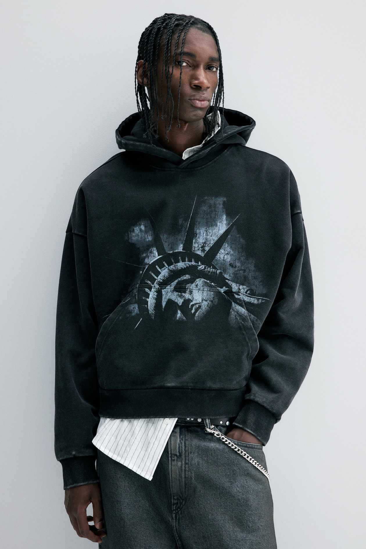 Bedruckter Hoodie in Oversized Fit - Schwarz/Freiheitsstatue - Men | H&M DE