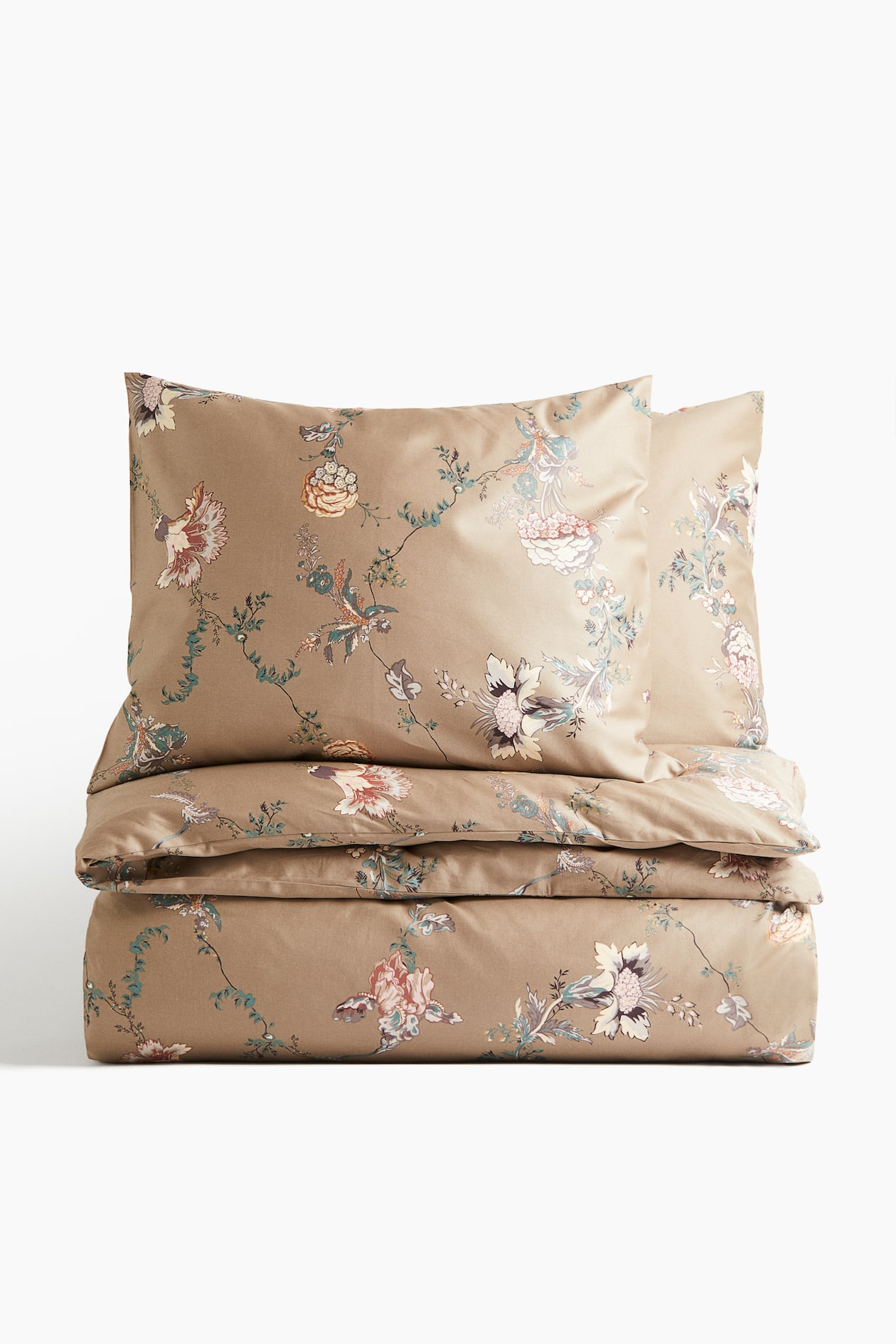 Beige/floral Satin King/Queen Duvet Cover Set | H&M CA