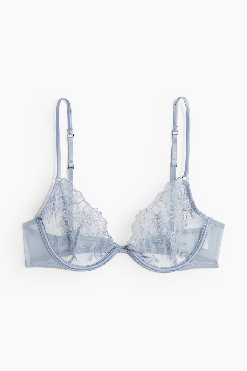 Non-padded Underwire Mesh Bra - Light blue - Ladies | H&M US