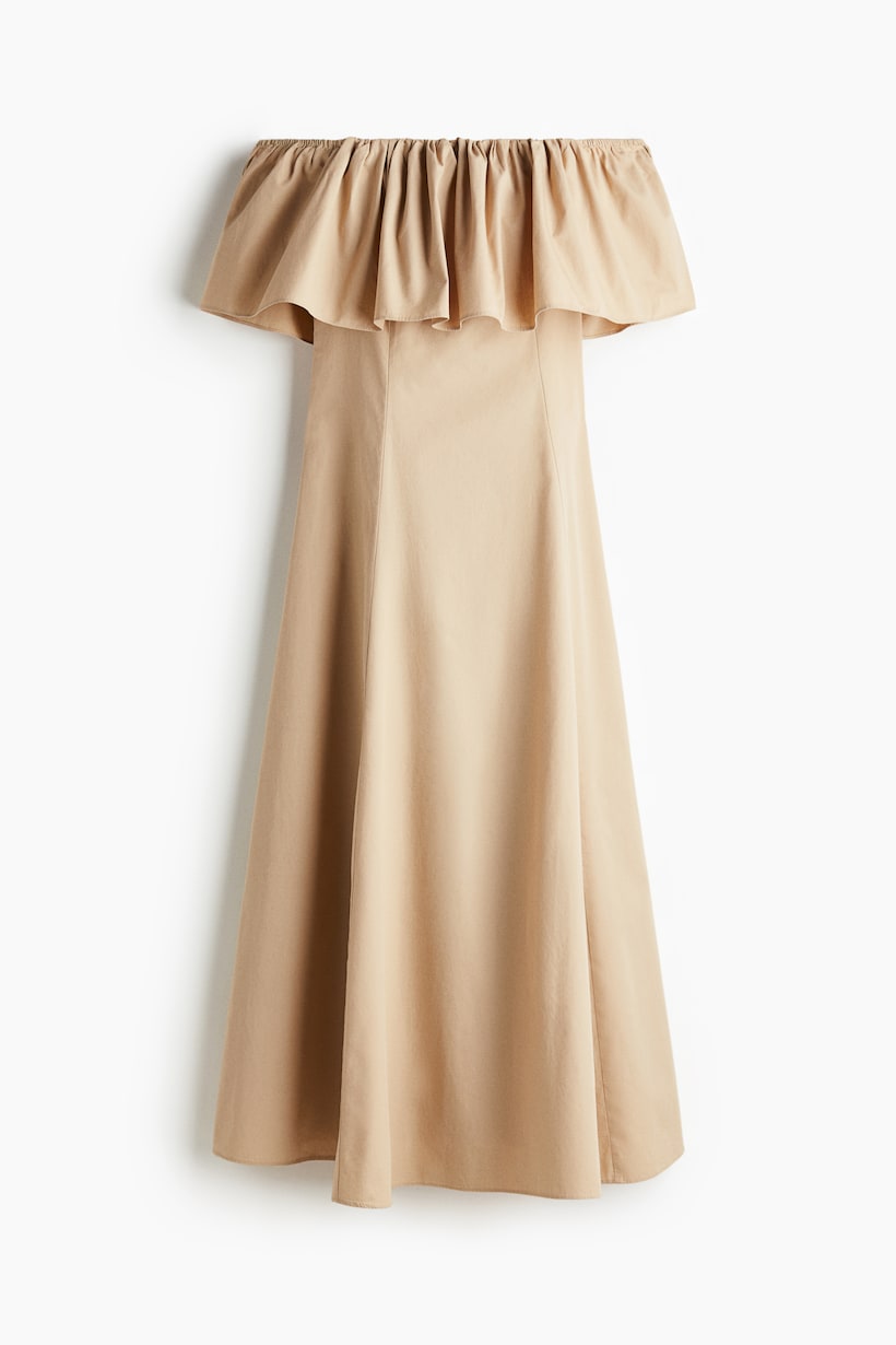 Flounced off-the-shoulder dress - Beige - Ladies | H&M IN