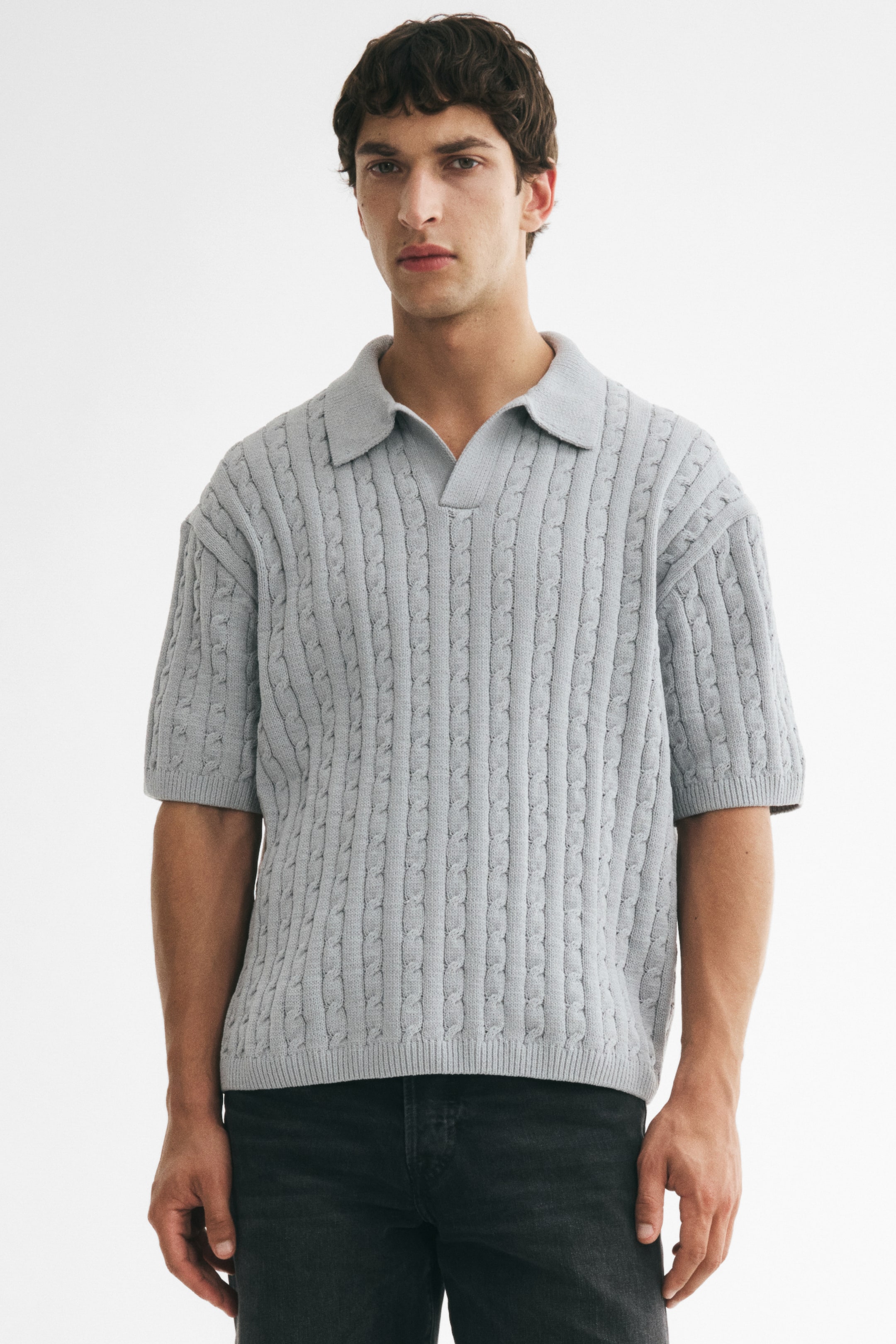 Men’s Dusty grey Relaxed Fit Cable-knit polo shirt | H&M GB