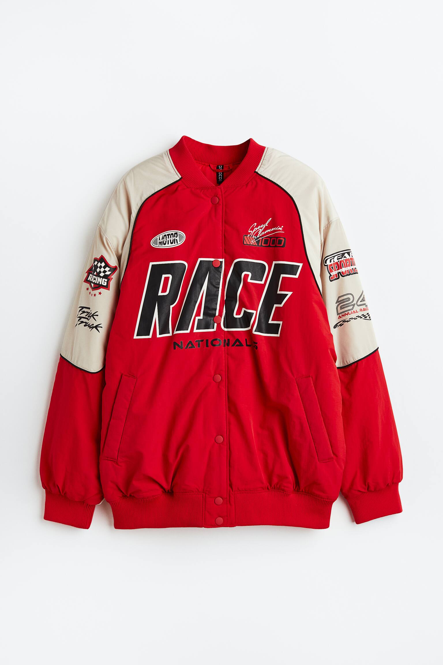 Oversized printed bomber jacket - Red/Cream - Ladies | H&M HK