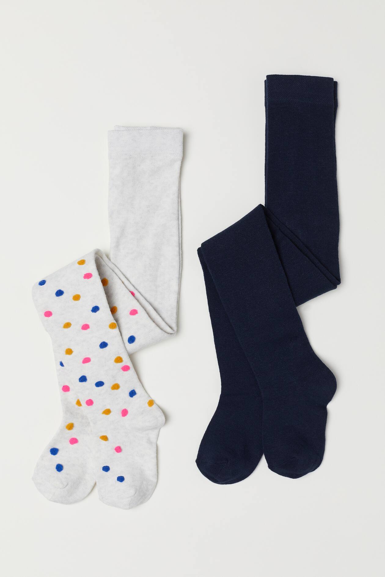 Dva para fino pletenih hulahopki - Light grey marl/Spotted - Kids | H&M RS