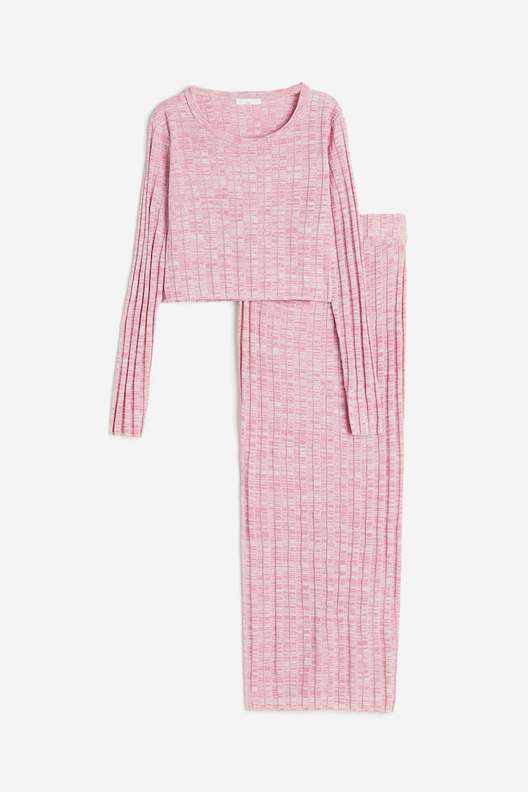 MAMA 2-piece rib-knit set - Light pink marl - Ladies | H&M GB