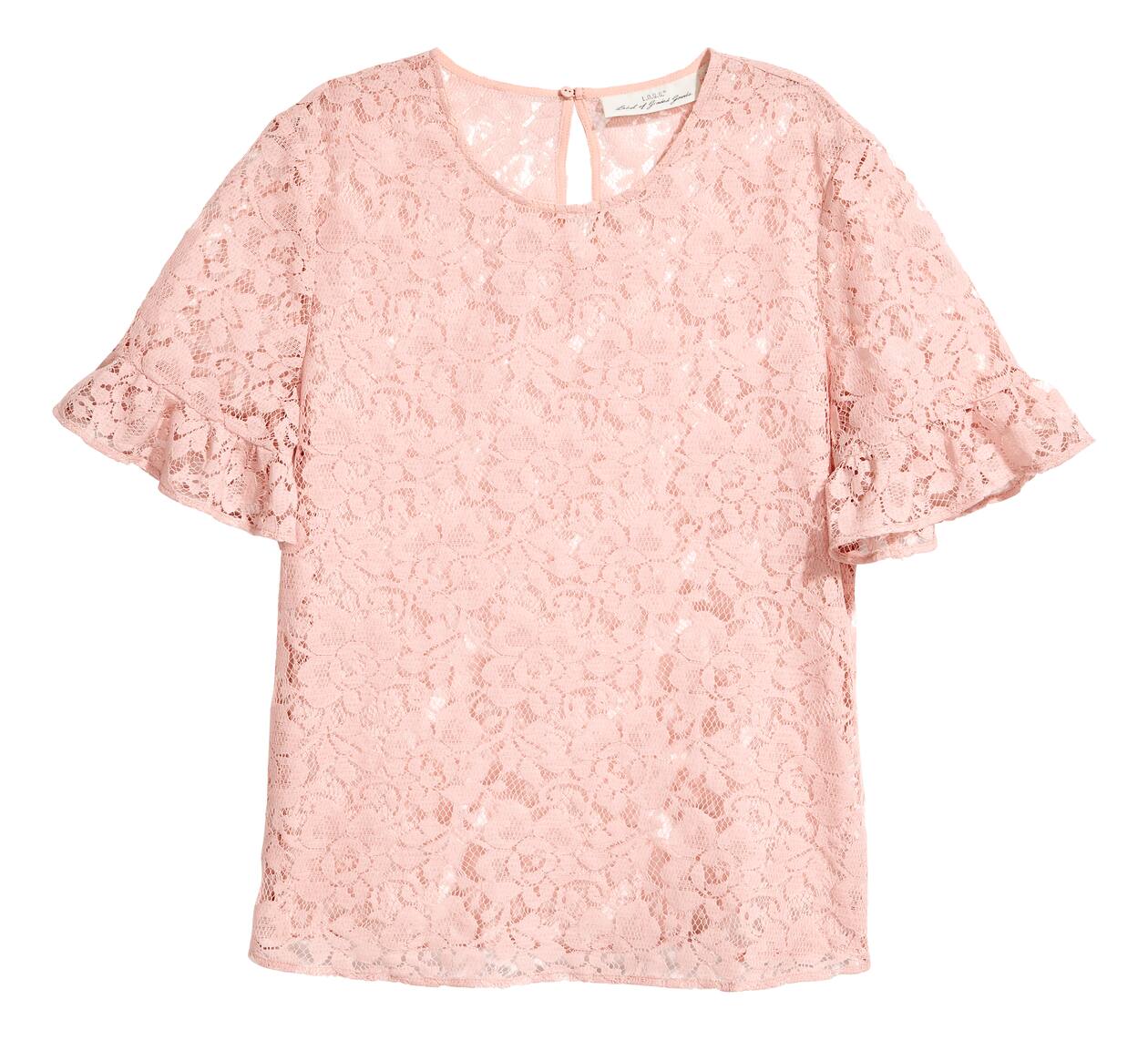 Blusa em renda com folhos - Mangas curtas - Rosa pó - SENHORA | H&M PT