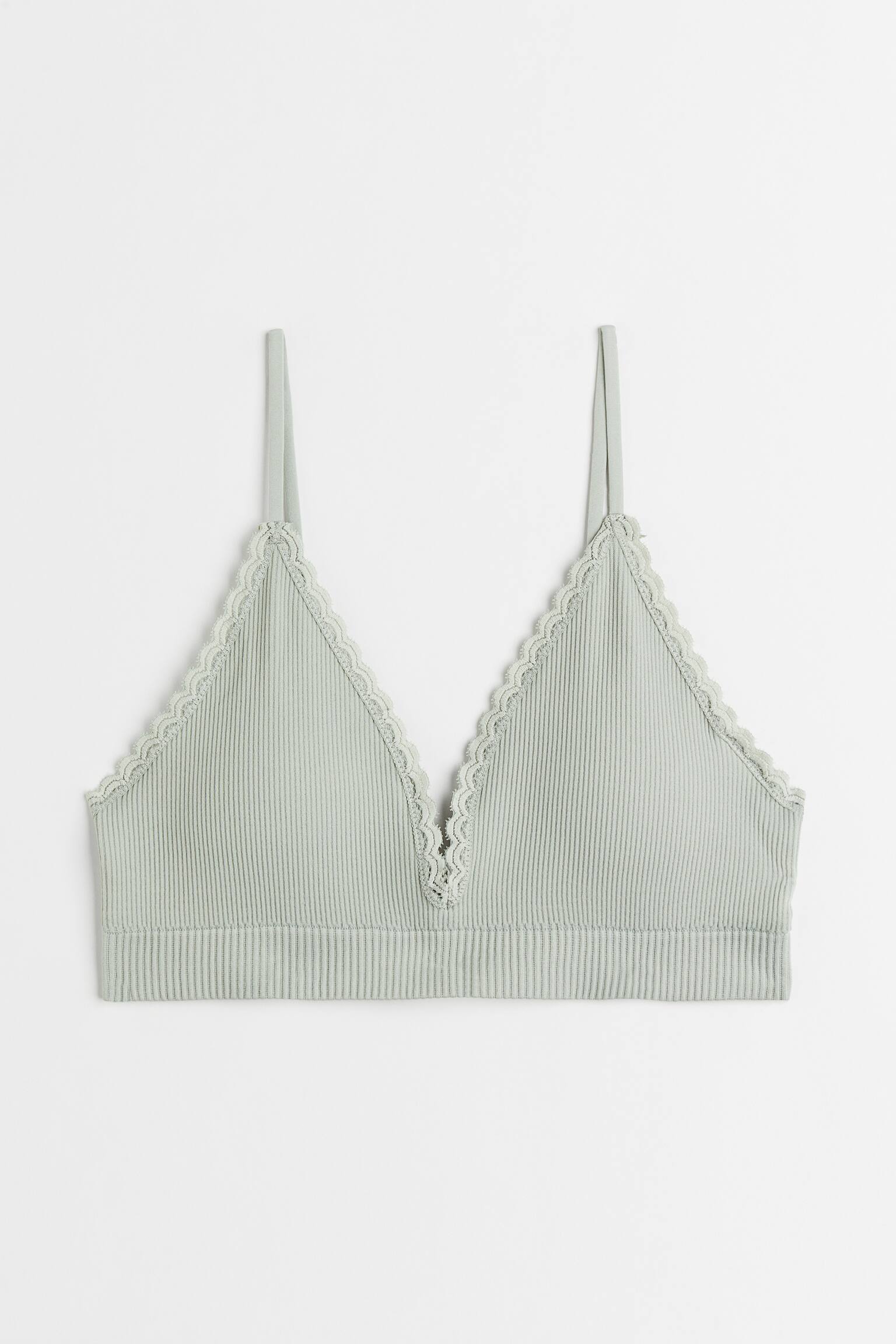 Seamless padded jersey bra - Light sage green - Ladies | H&M IE