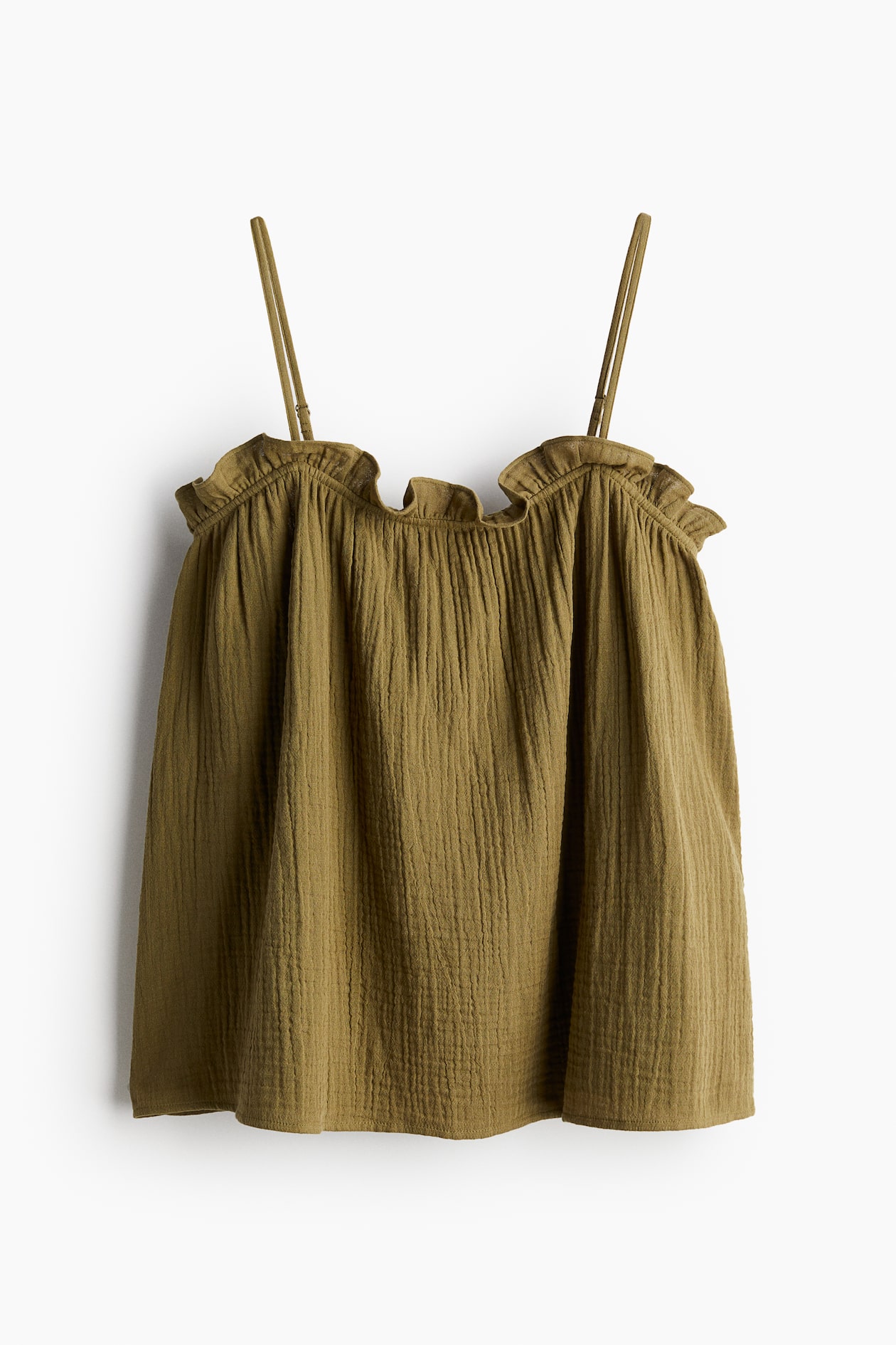 Frill-trimmed strappy top - Khaki green - Ladies | H&M GB