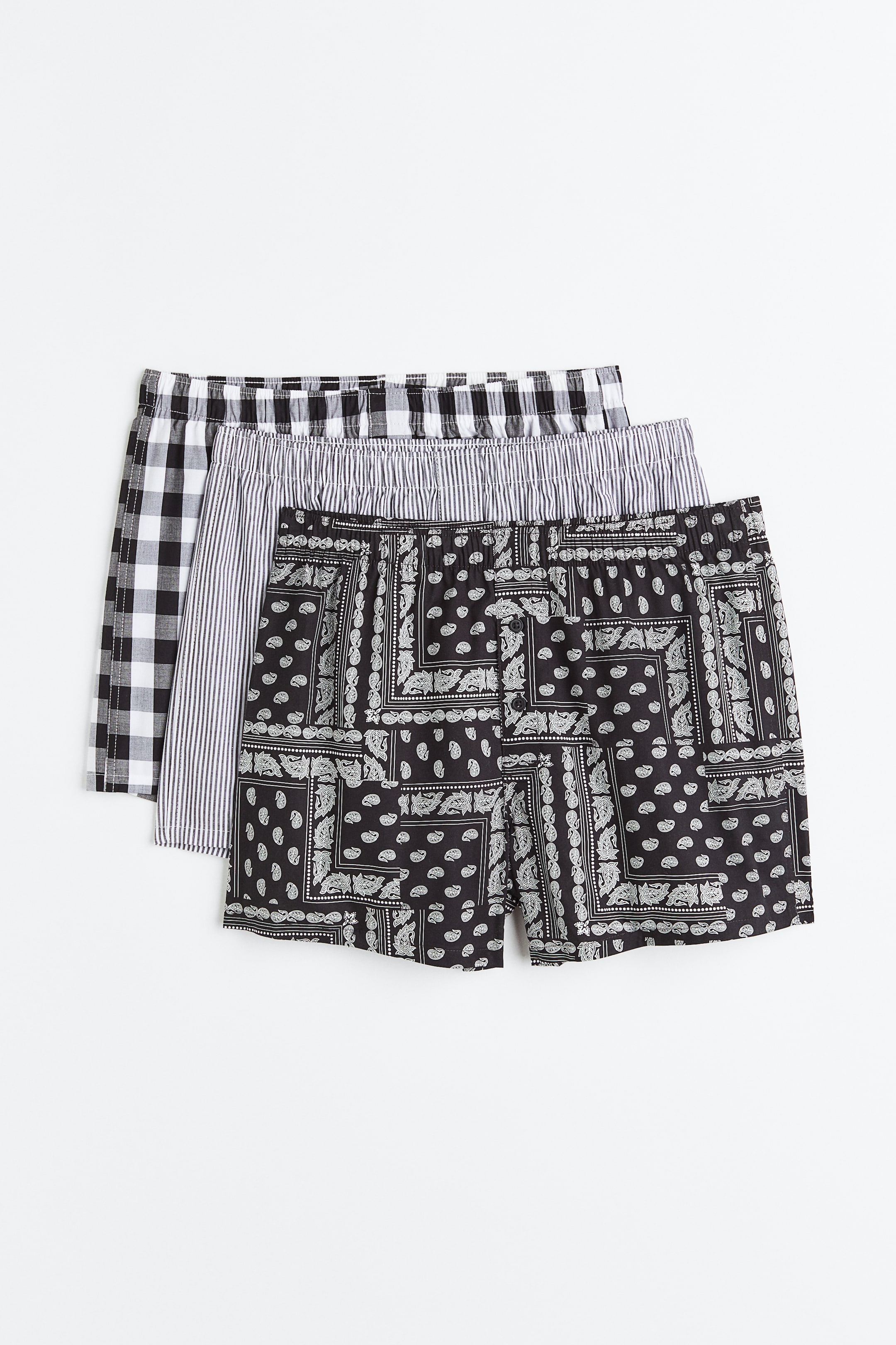 3-pack woven cotton boxer shorts - Black/Paisley-patterned - Men | H&M GB
