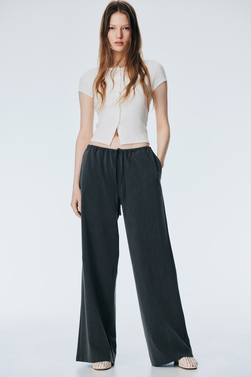 Twill Drawstring Pants - Dark gray melange - Ladies | H&M US