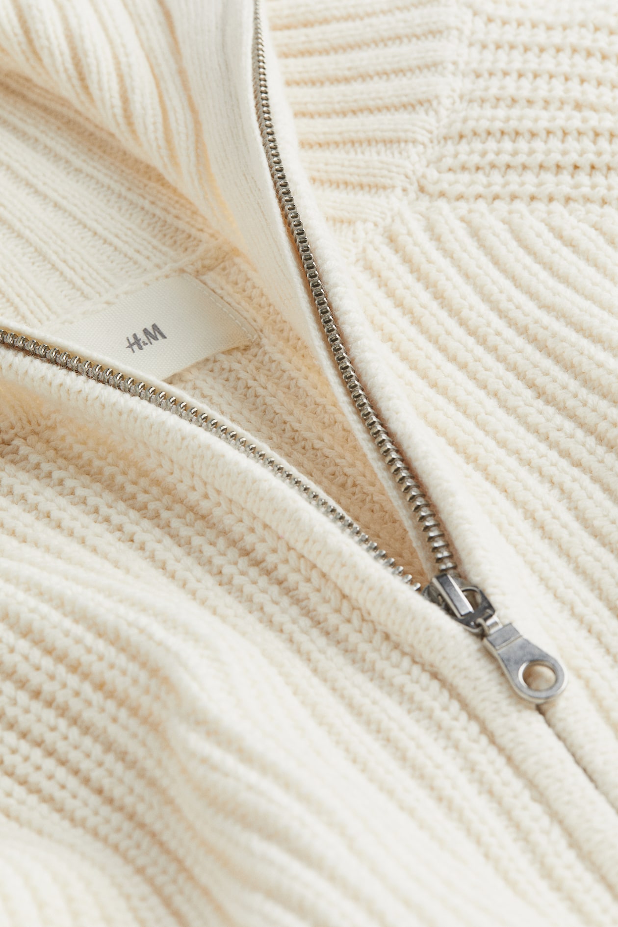 Rib-knit half-zip jumper - Long sleeve - Regular length - Cream ...
