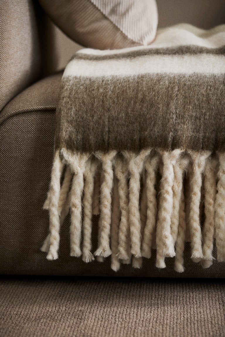 Light brown/striped Patterned Wool-blend Throw at H&M Home | H&M US