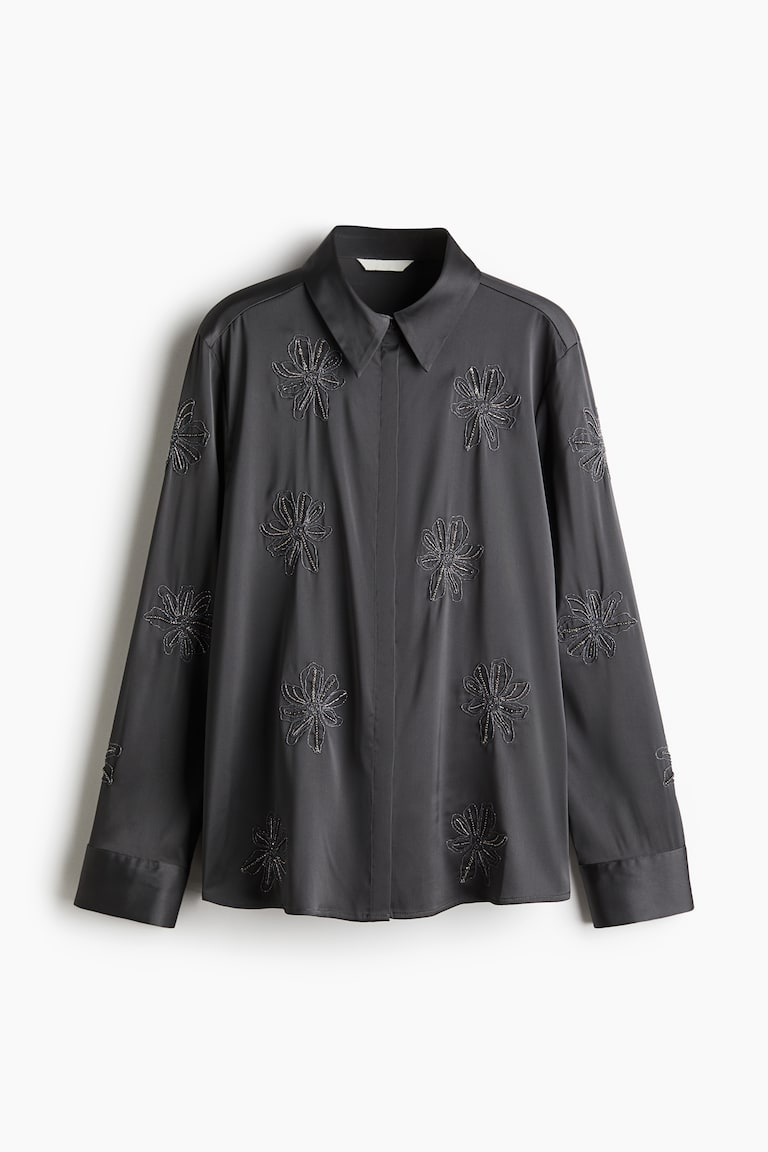 Embroidered Shirt - Dark grey - Ladies | H&M US