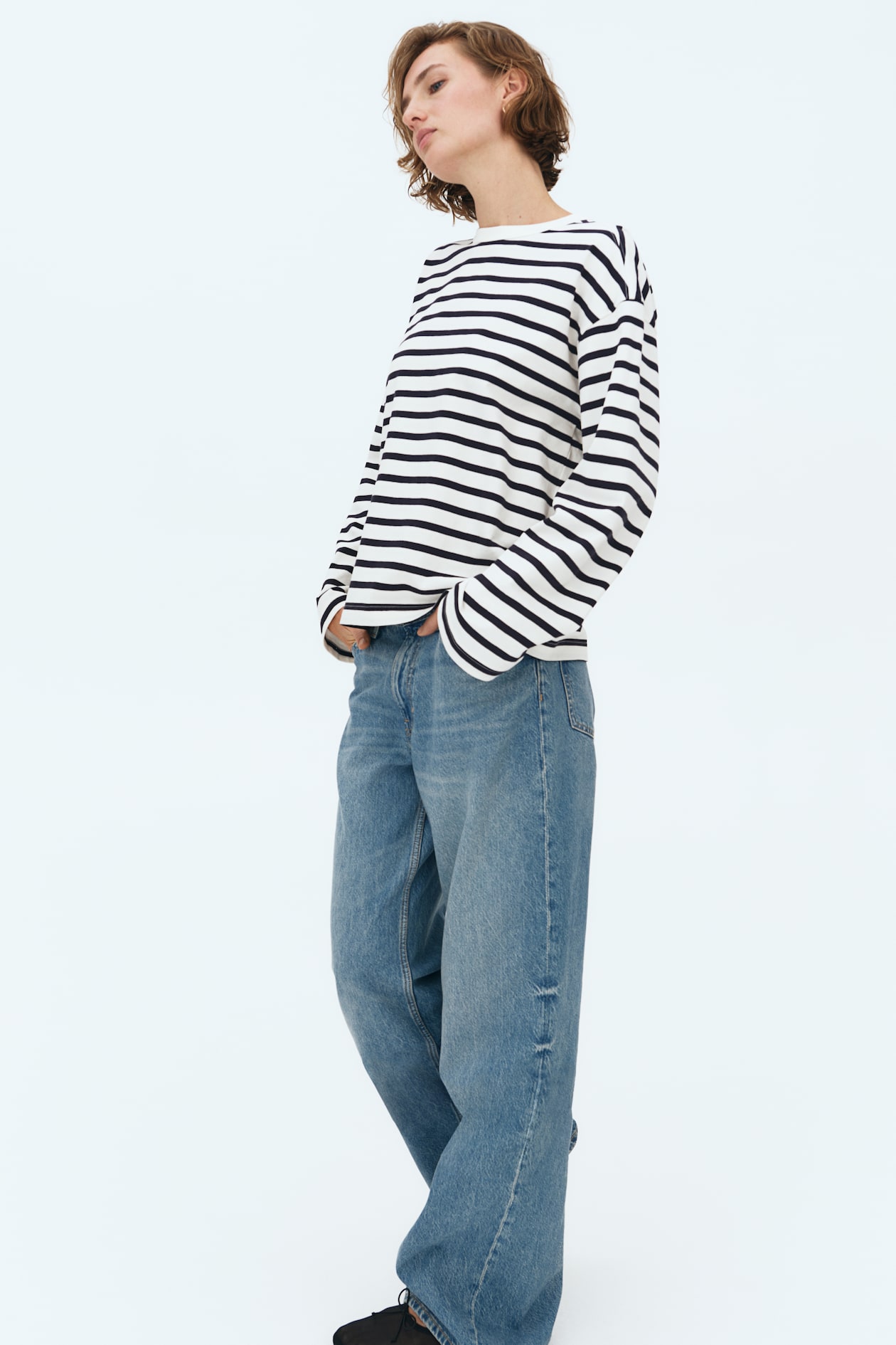 Cotton Jersey Top - White/navy blue striped - Ladies | H&M US