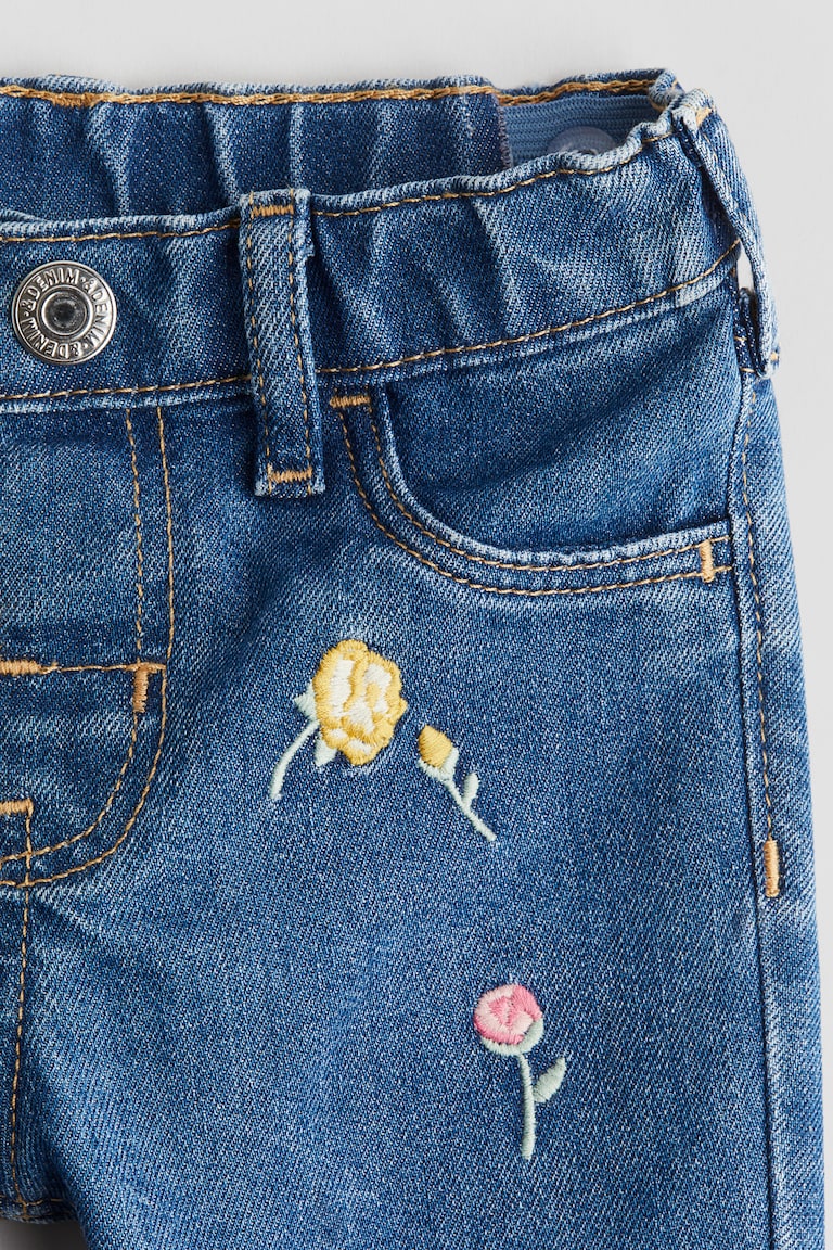 Dark denim blue/flowers Embroidery-Detail Jeans for kids | H&M US