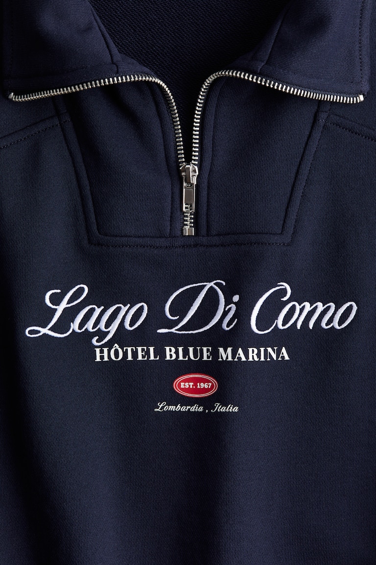 Women's Navy blue/Lago di Como Motif-detail zip-top sweatshirt | H&M IN