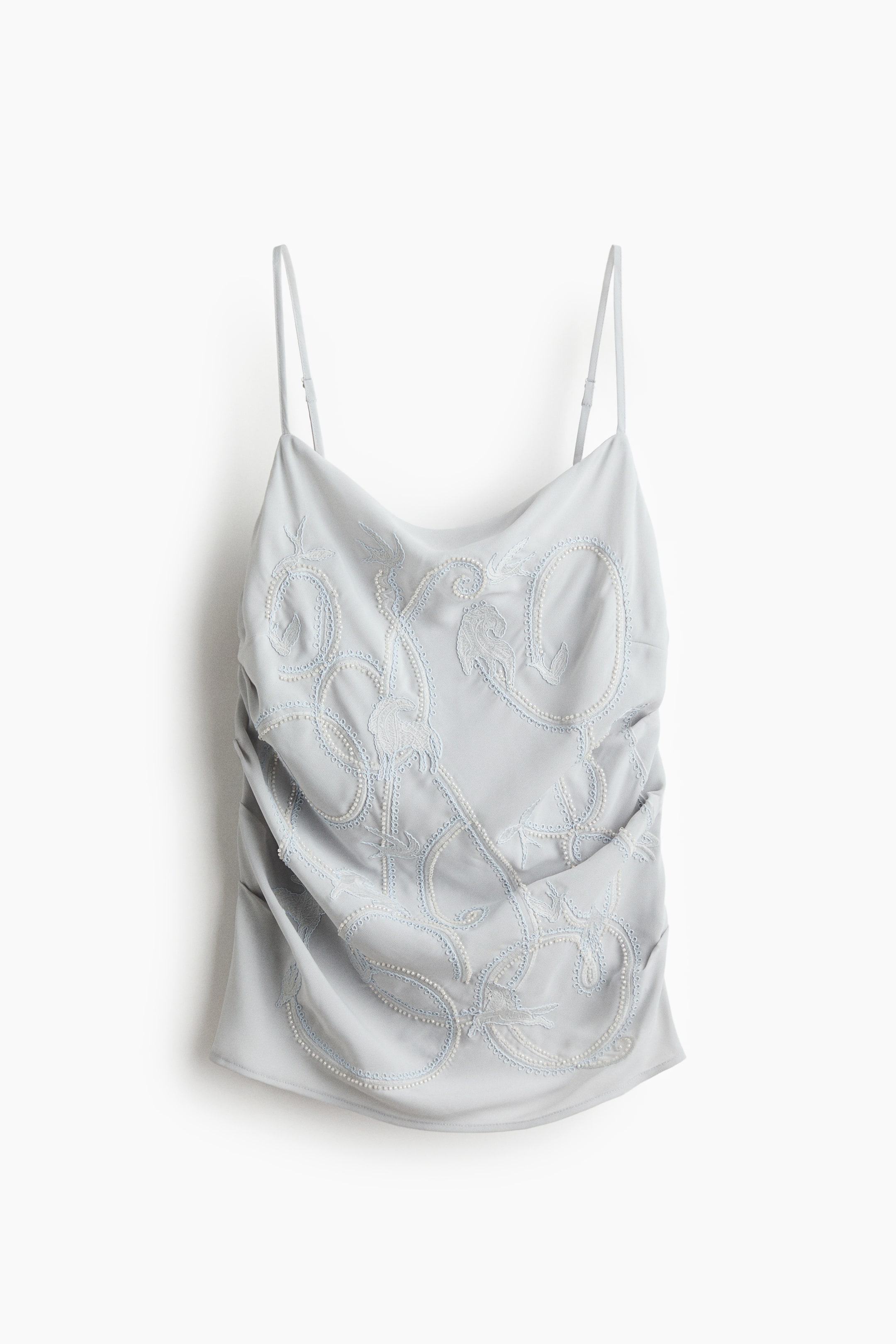 Bead-embroidered strappy top - Light grey - Ladies | H&M HK