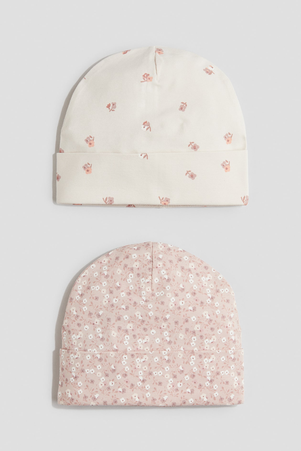 Light pink/floral 2-Pack Cotton Beanies for kids | H&M CA