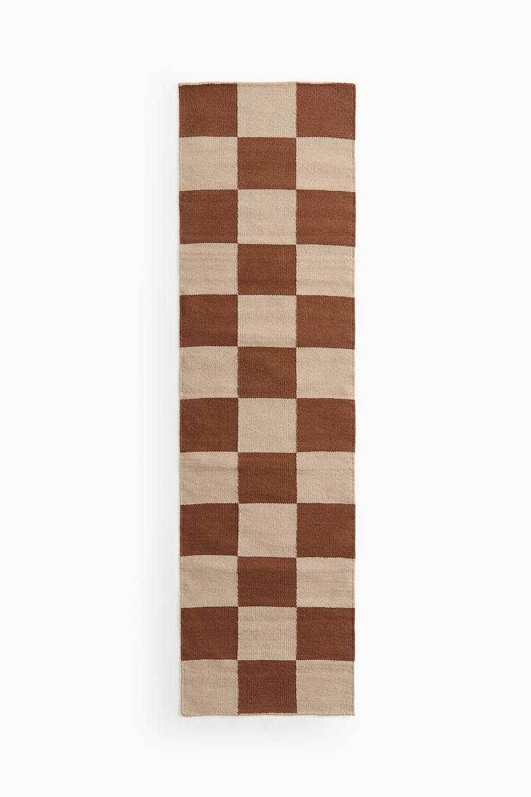 Beige/brown checked Cotton Runner Rug at H&M Home | H&M US