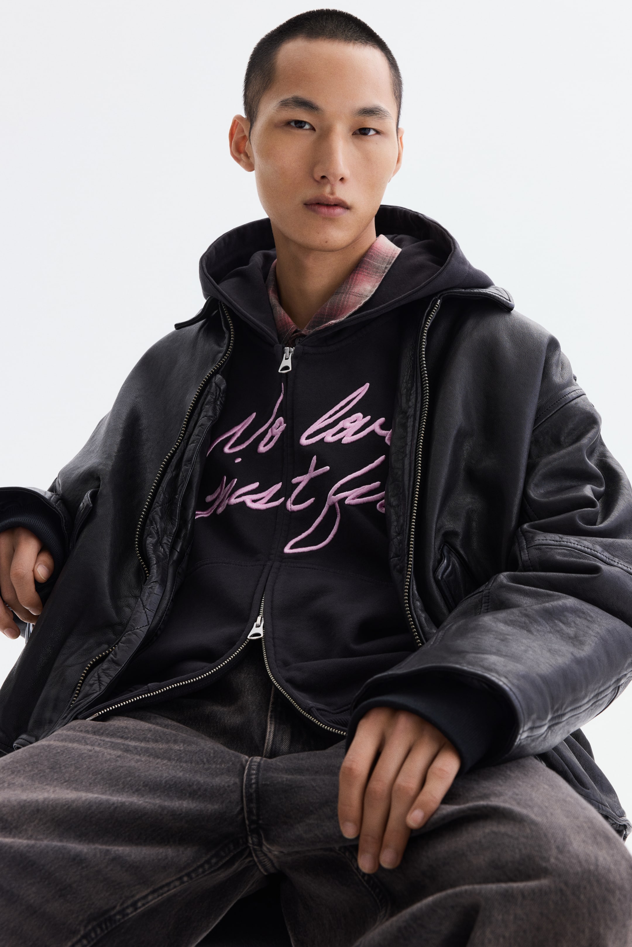 Oversized ritshoodie - Zwart/No love just fire - HEREN | H&M BE