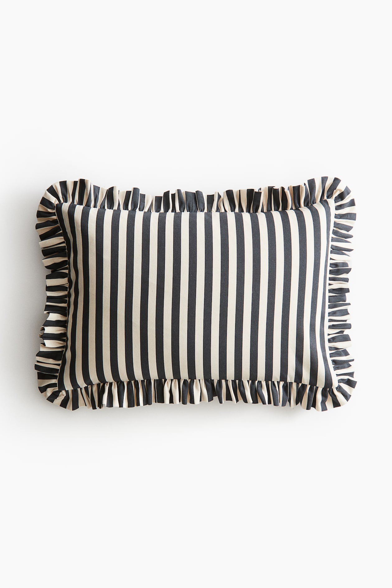 Ruffle-Trimmed Cotton Cushion Cover - Black/striped - Home All | H&M US