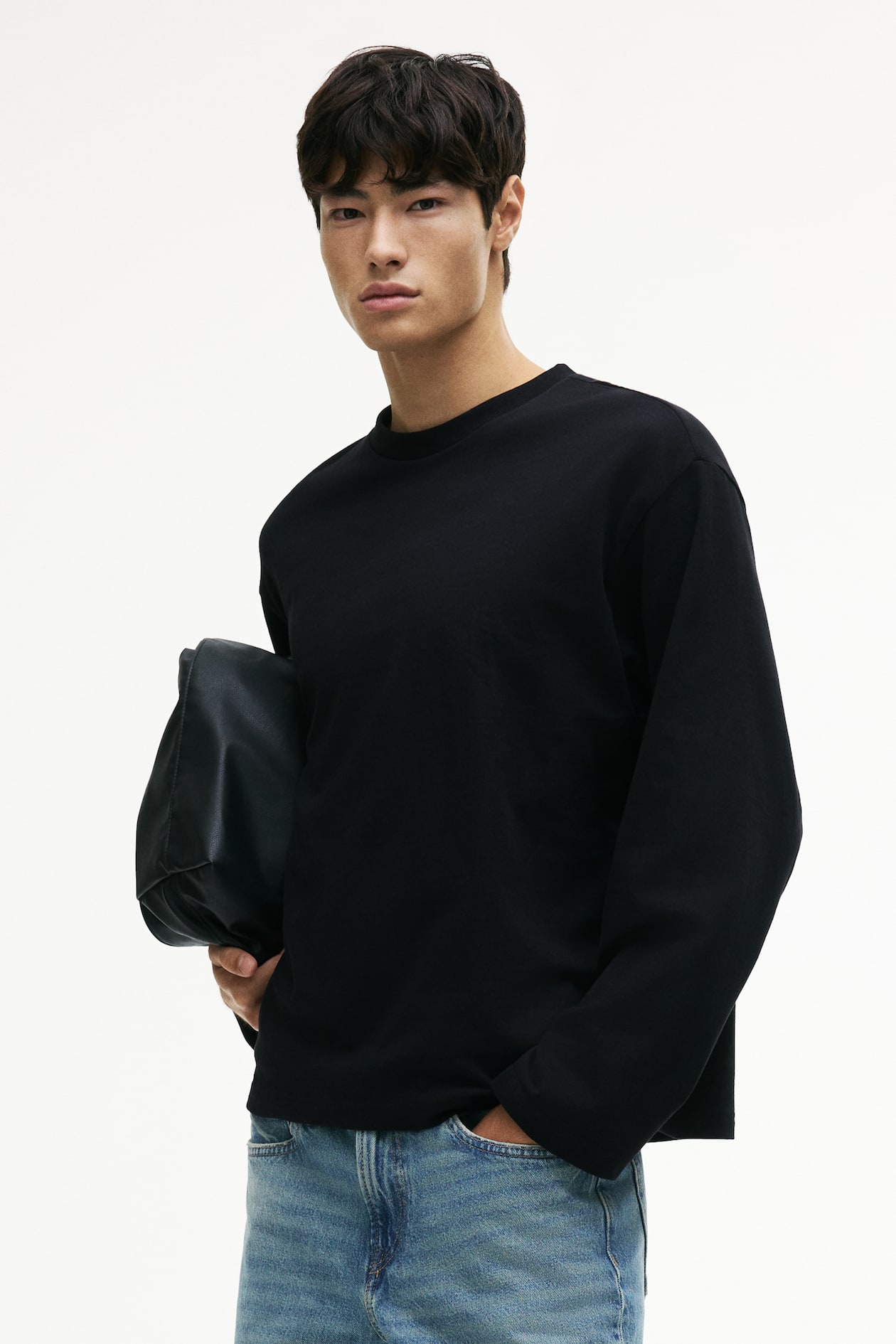 Oversized Fit Long-sleeved jersey top - Black - Men | H&M IN