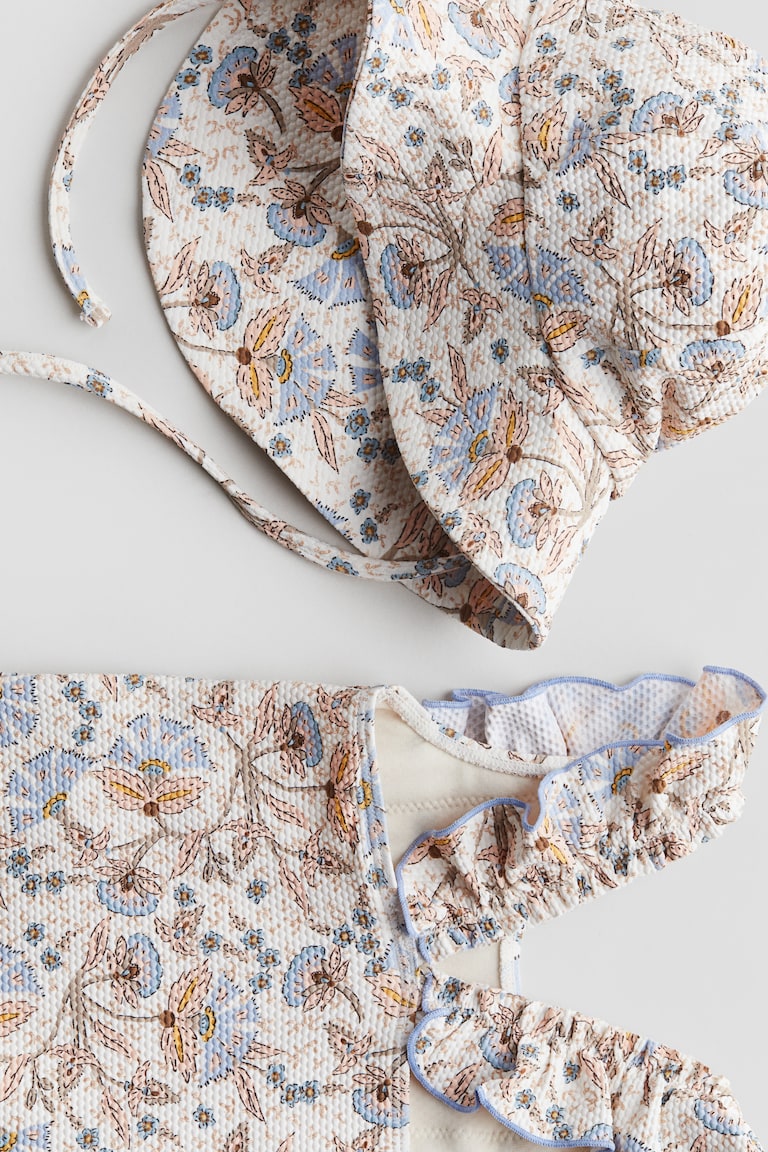 White/floral Swimsuit and Sun Hat Set for kids | H&M US