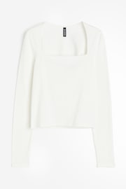 Square-neck jersey top - Cream/Striped - Ladies | H&M