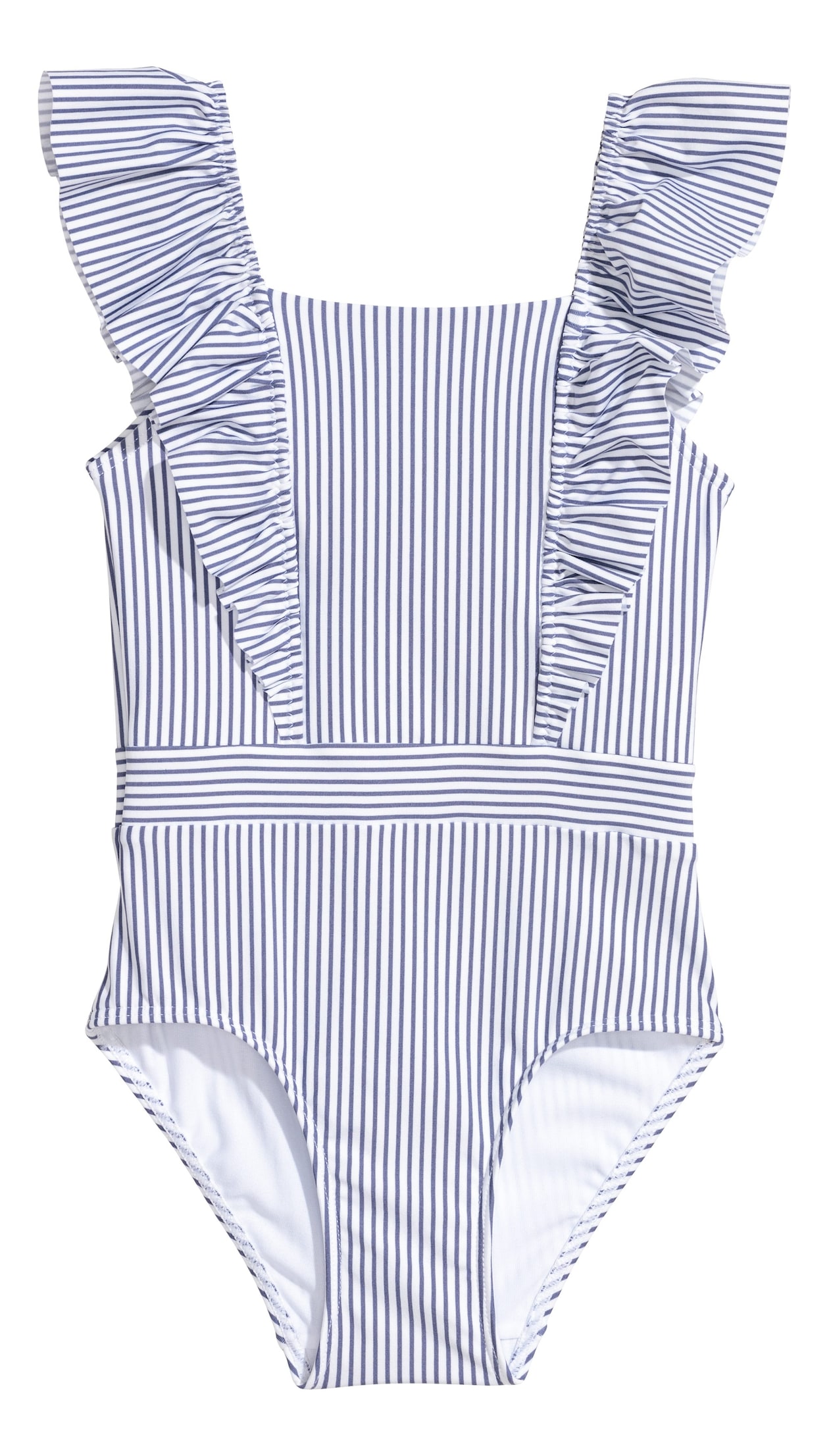 Swimsuit with Ruffles - Blue/white striped - Kids | H&M US