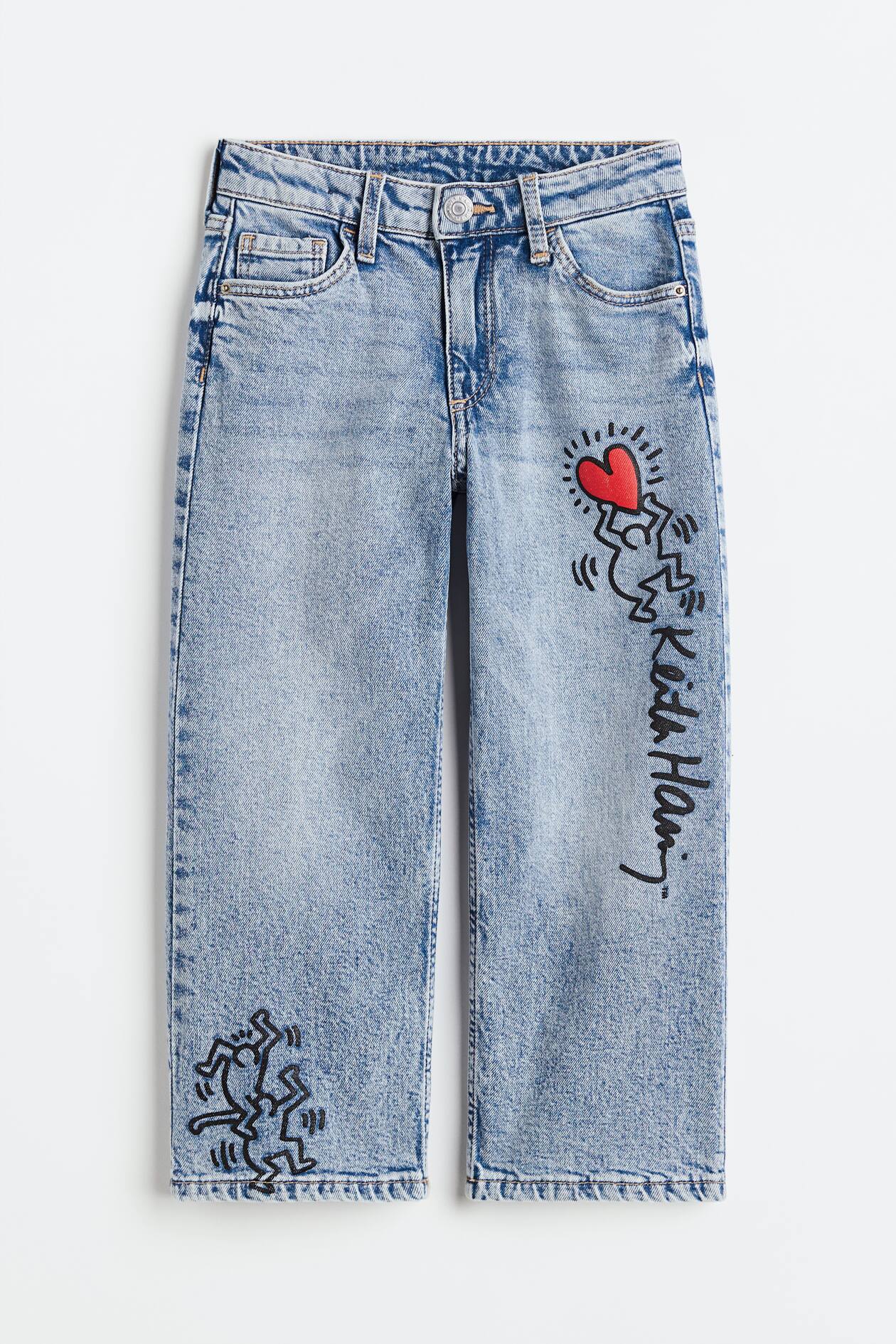 Printed Wide Fit Jeans - Regular waist - Long - Light denim blue/Keith ...