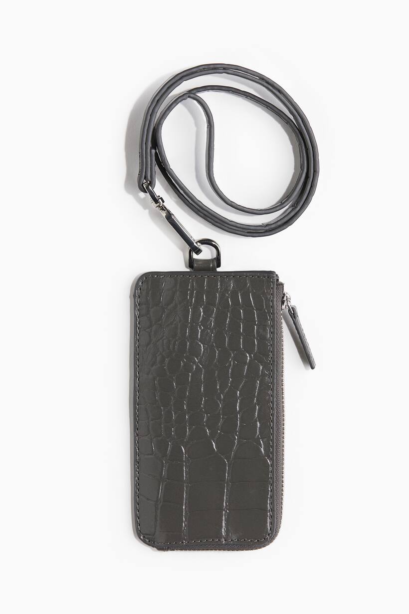 Leather Neck-Strap Wallet - Dark gray/faux crocodile - Men | H&M US