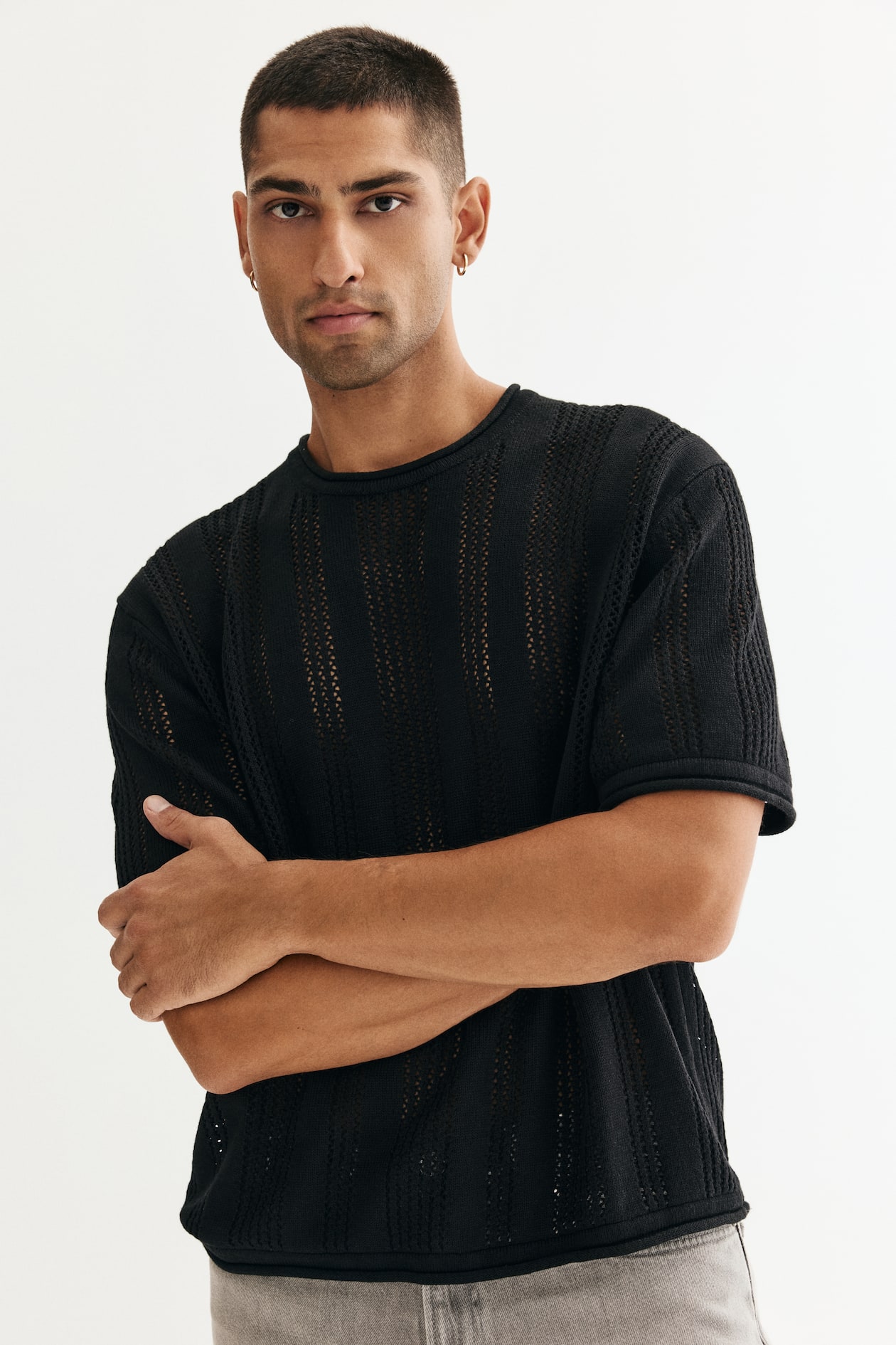 Loose Fit Textured-knit T-shirt - Black - Men | H&M IN