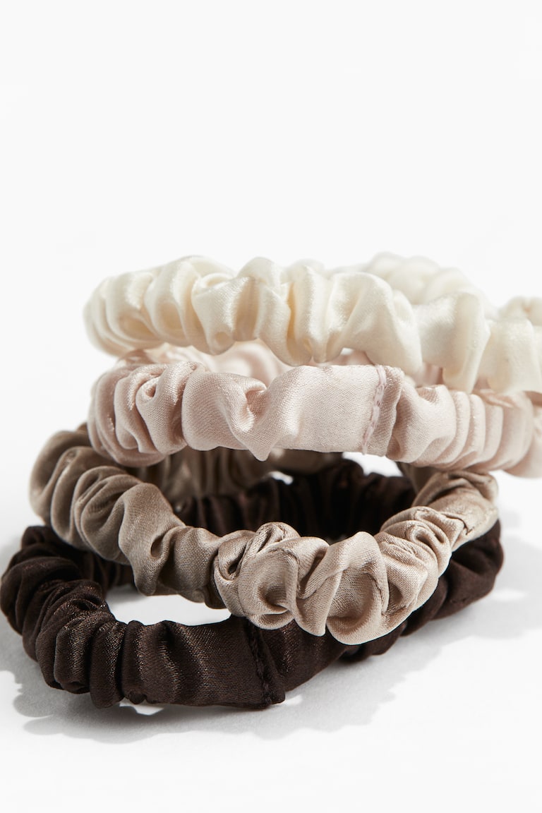 4-pack Silk Scrunchies - Beige/cream/dark brown - Ladies | H&M US
