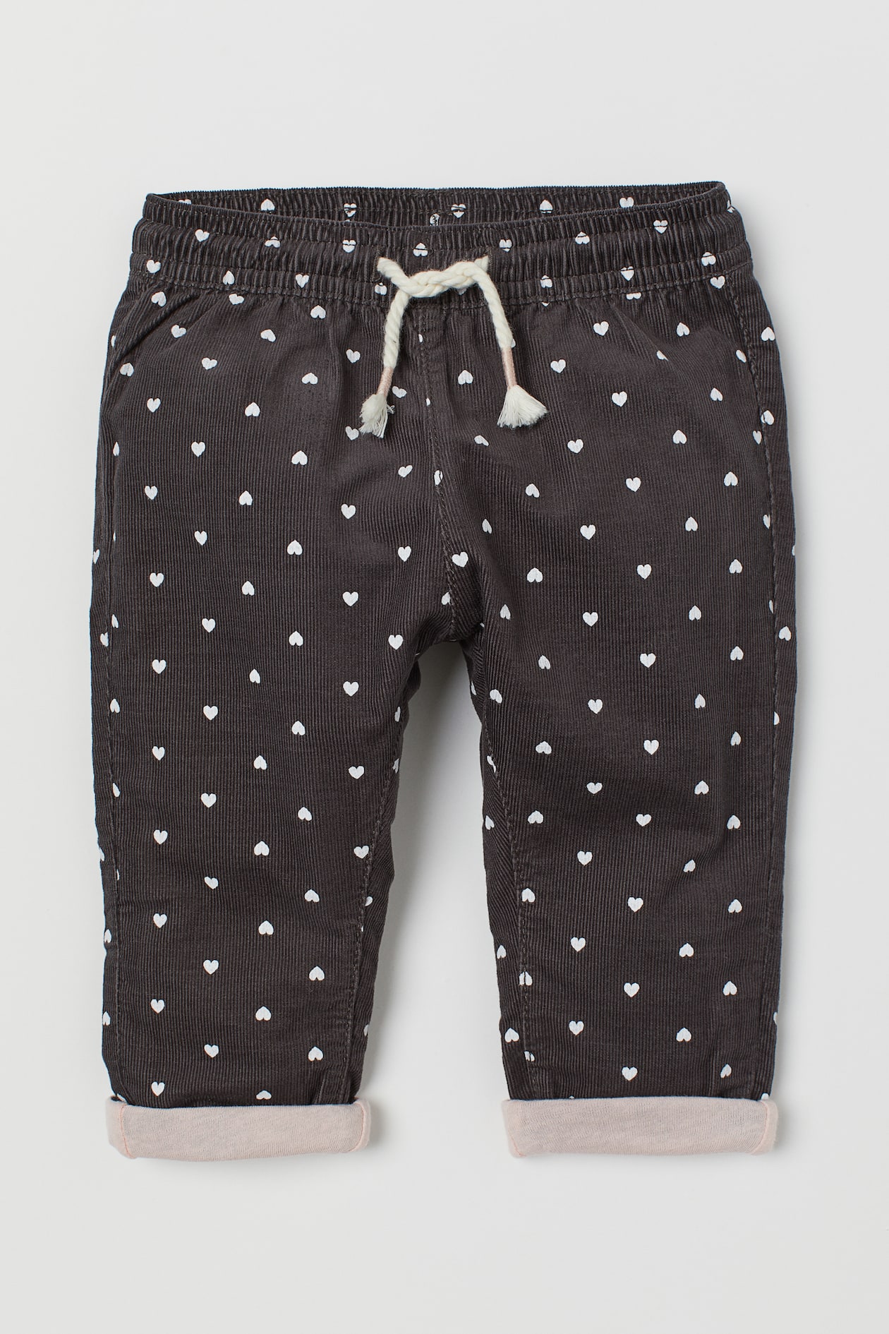 Pantalon en velours doublé - Longue - Gris foncé/cœurs - ENFANT | H&M FR