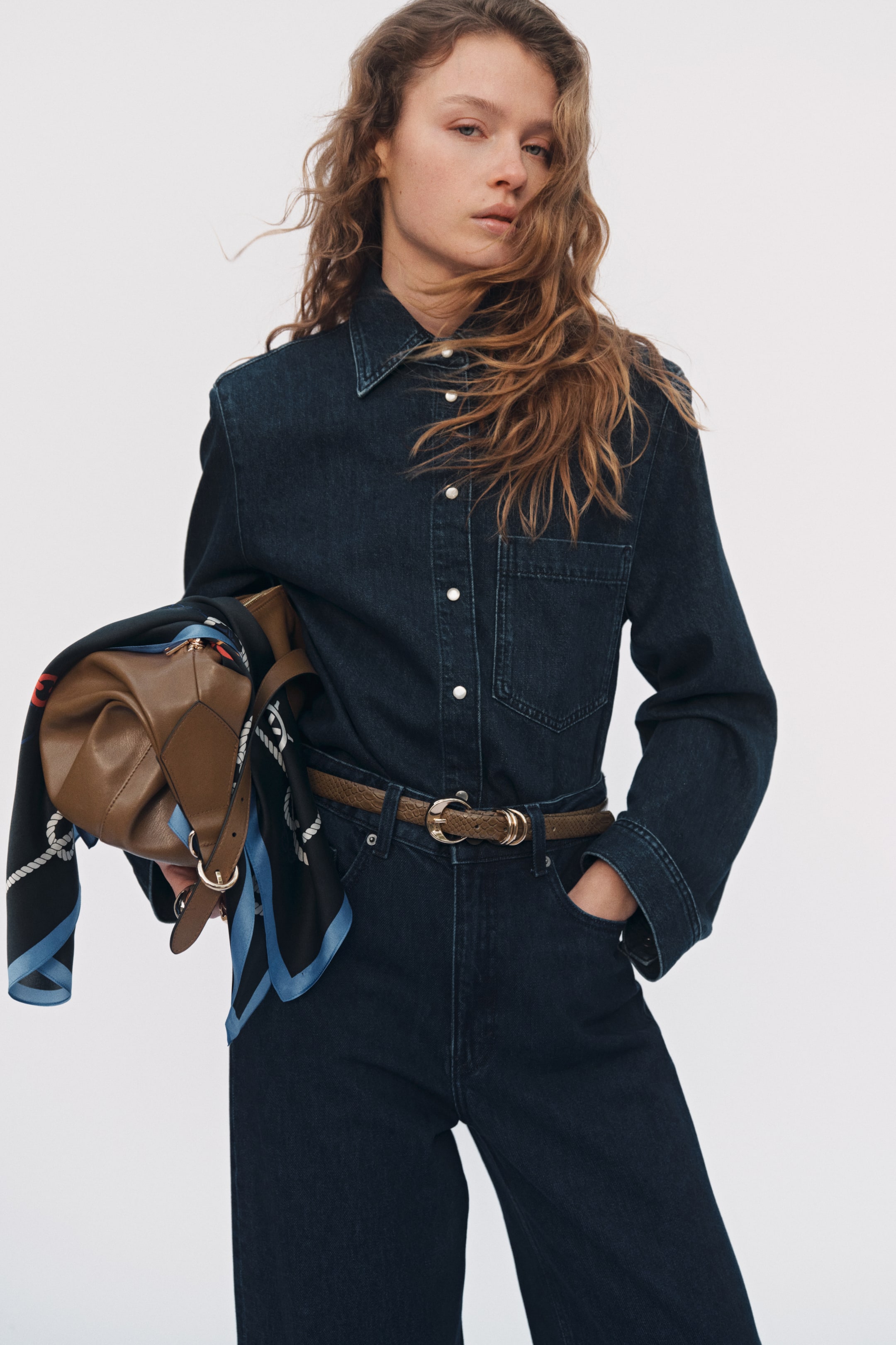 Women's Denim blue Denim Shirt with Shoulder Pads | H&M CA
